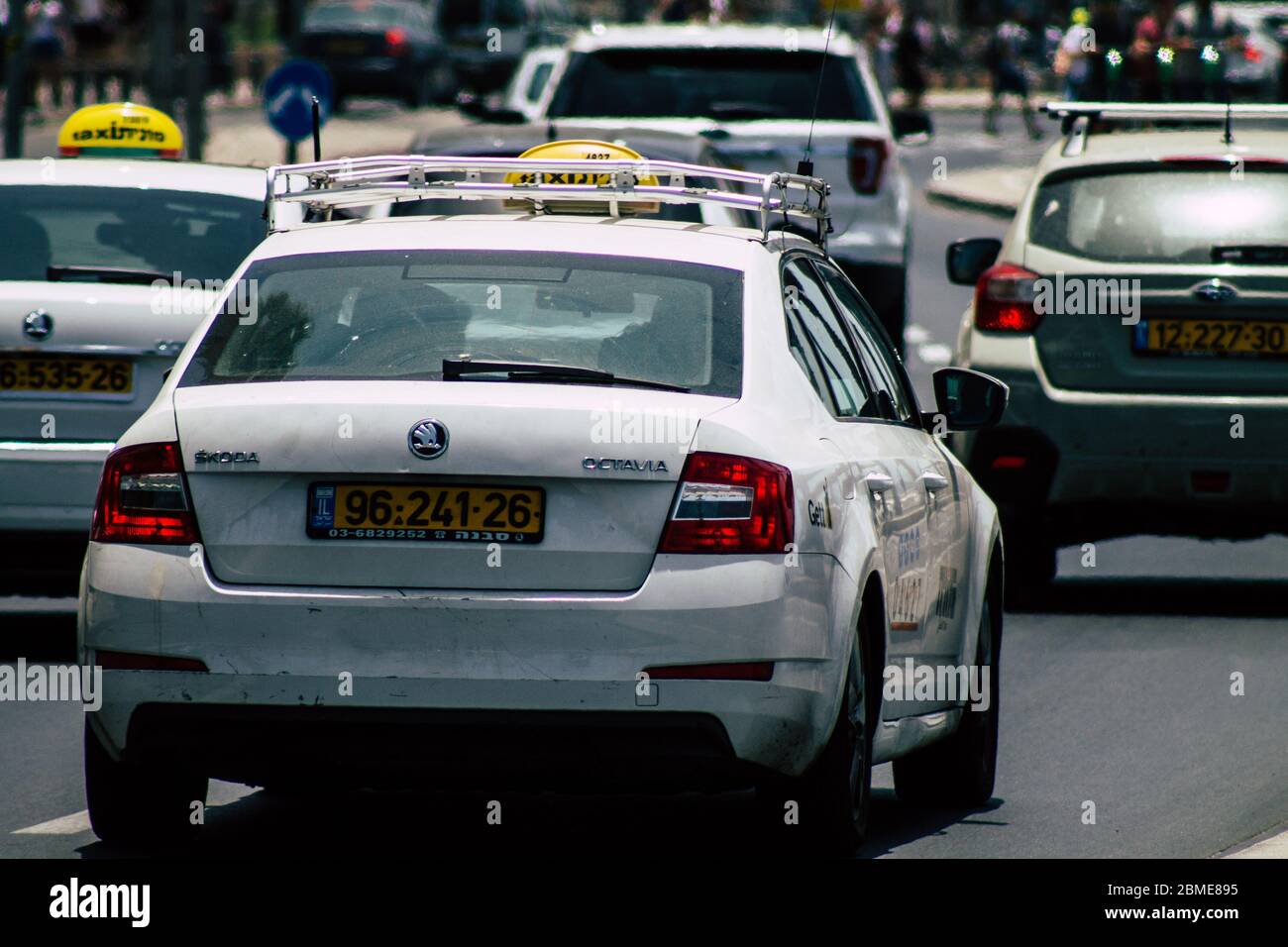 Tel Aviv Israel June 07, 2019 View of a classic Israeli taxi rolling in ...