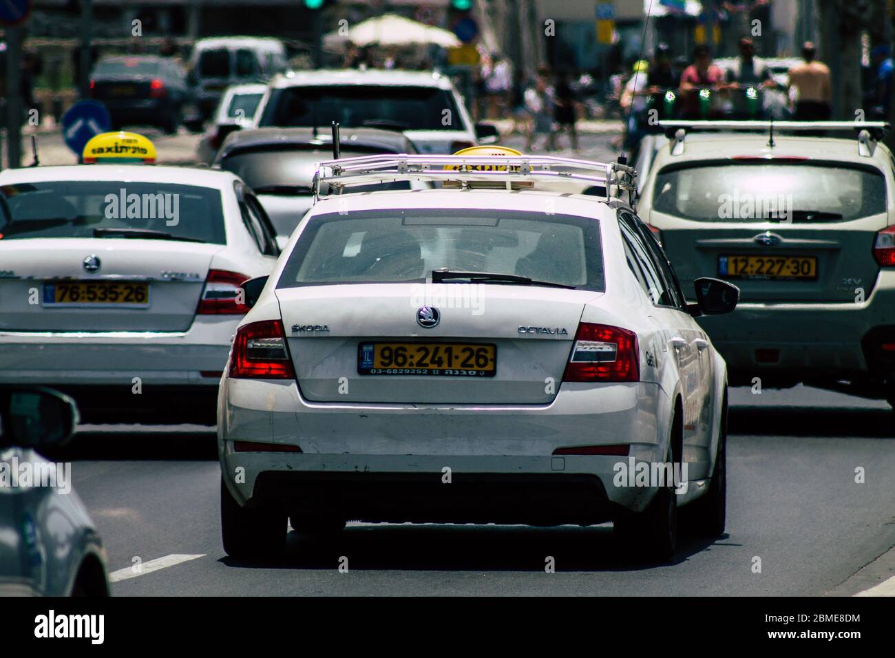 Tel Aviv Israel June 07, 2019 View of a classic Israeli taxi rolling in ...