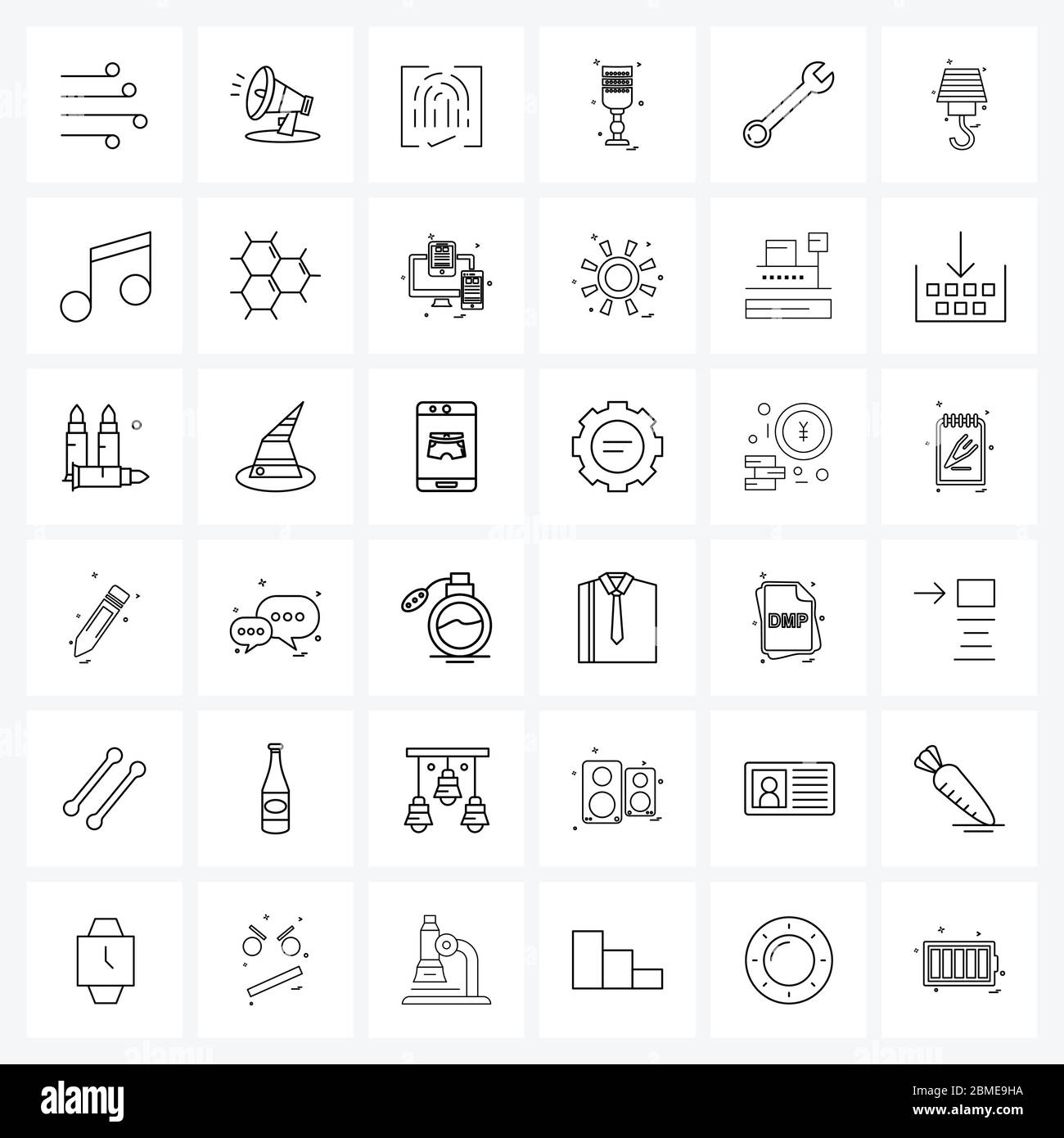 Set of 36 Line Icon Signs and Symbols of tools, tools, approved, labour ...