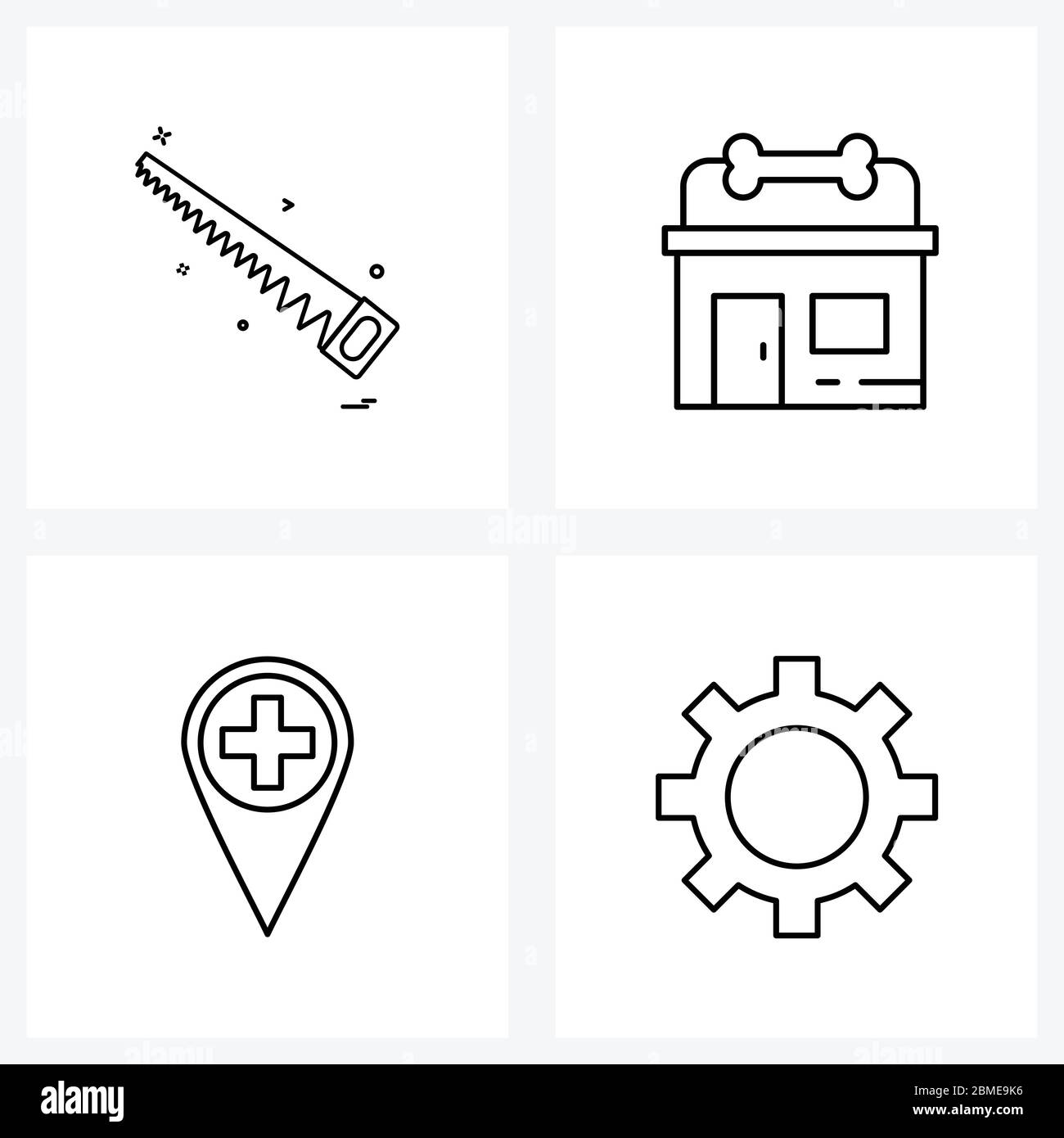 Set of 4 Simple Line Icons for Web and Print such as saw, hospital location, labour, buying ...