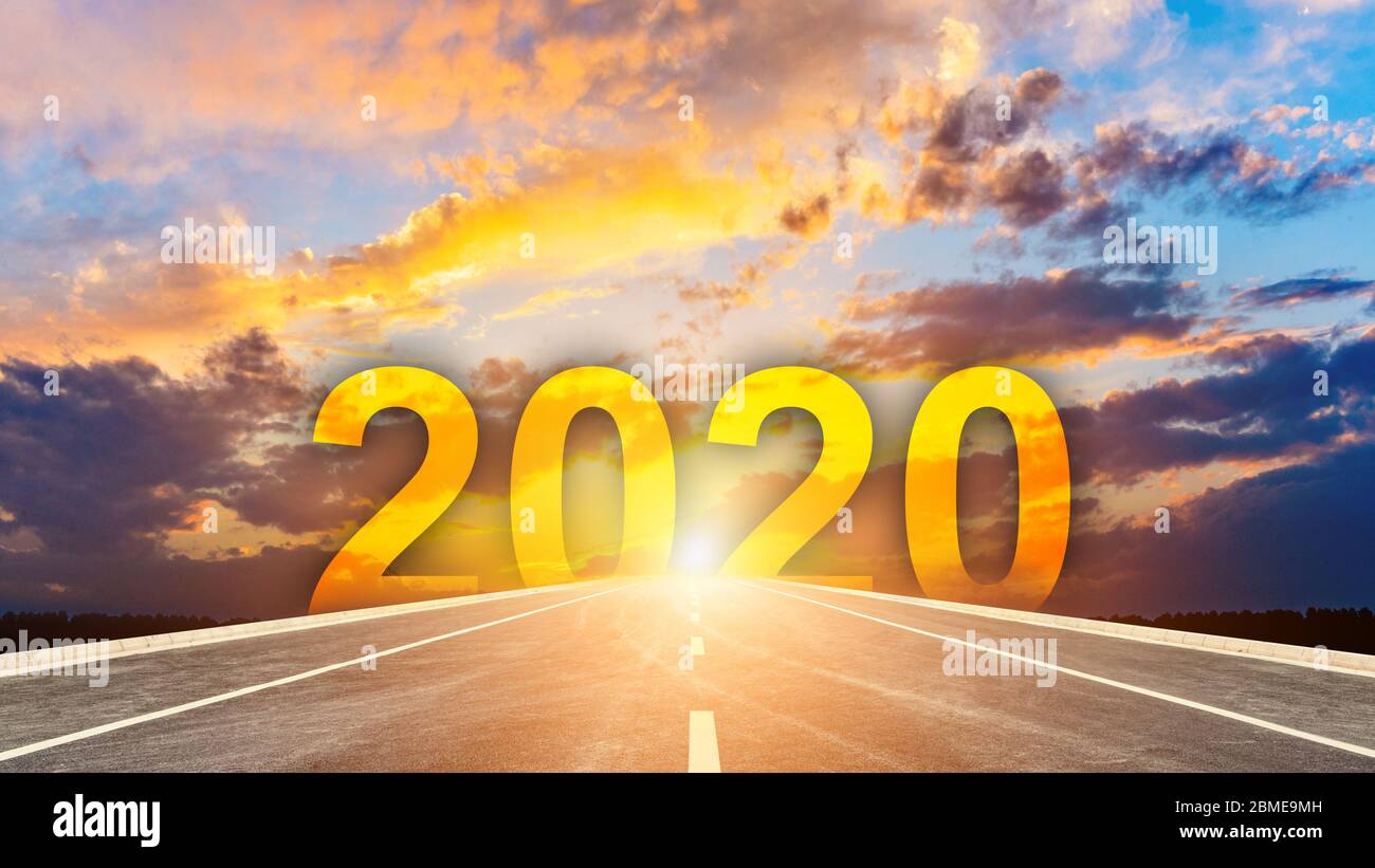 Empty asphalt roads and the New Year 2020 concept. The 2020 number on ...