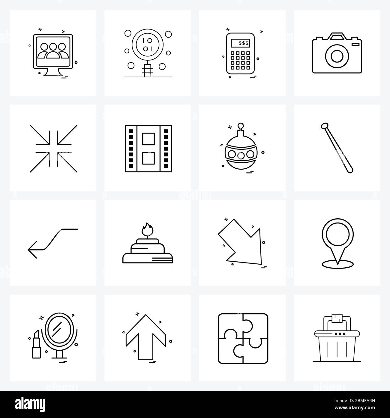 Universal Symbols of 16 Modern Line Icons of movies, direction ...