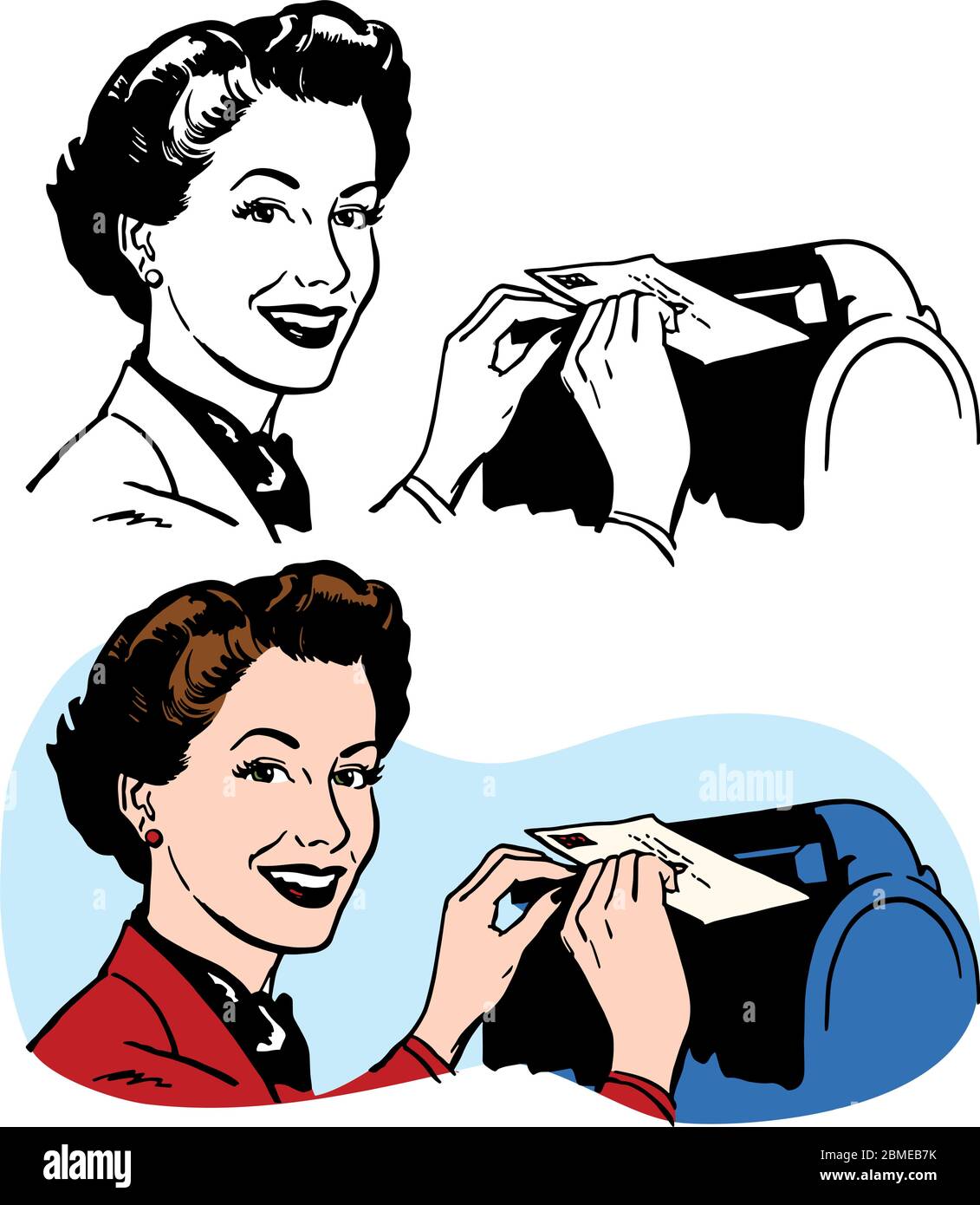 A drawing of a woman dropping a stamped letter into a mailbox Stock ...