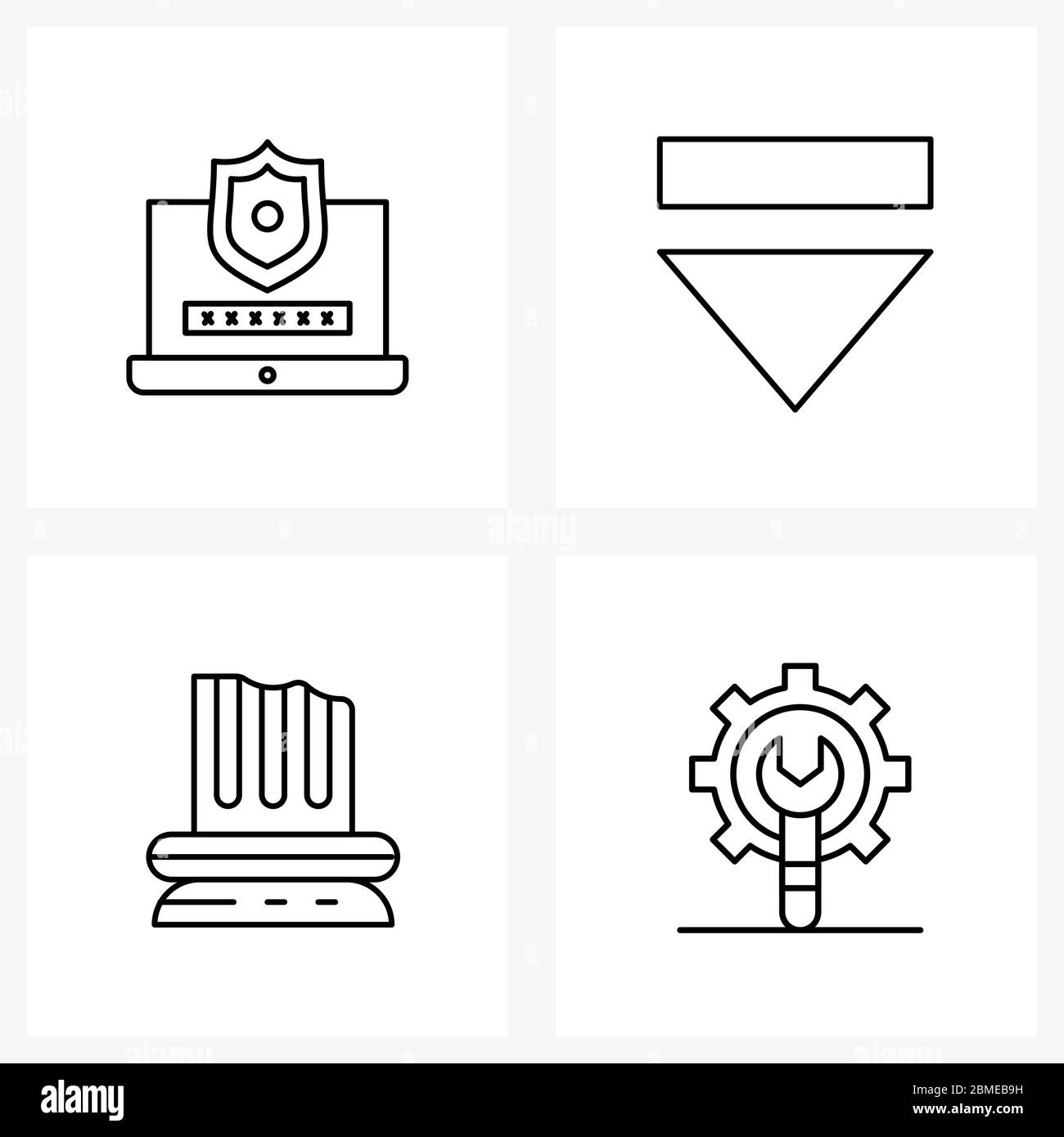 4 Interface Line Icon Set of modern symbols on secure laptop, Greek ...