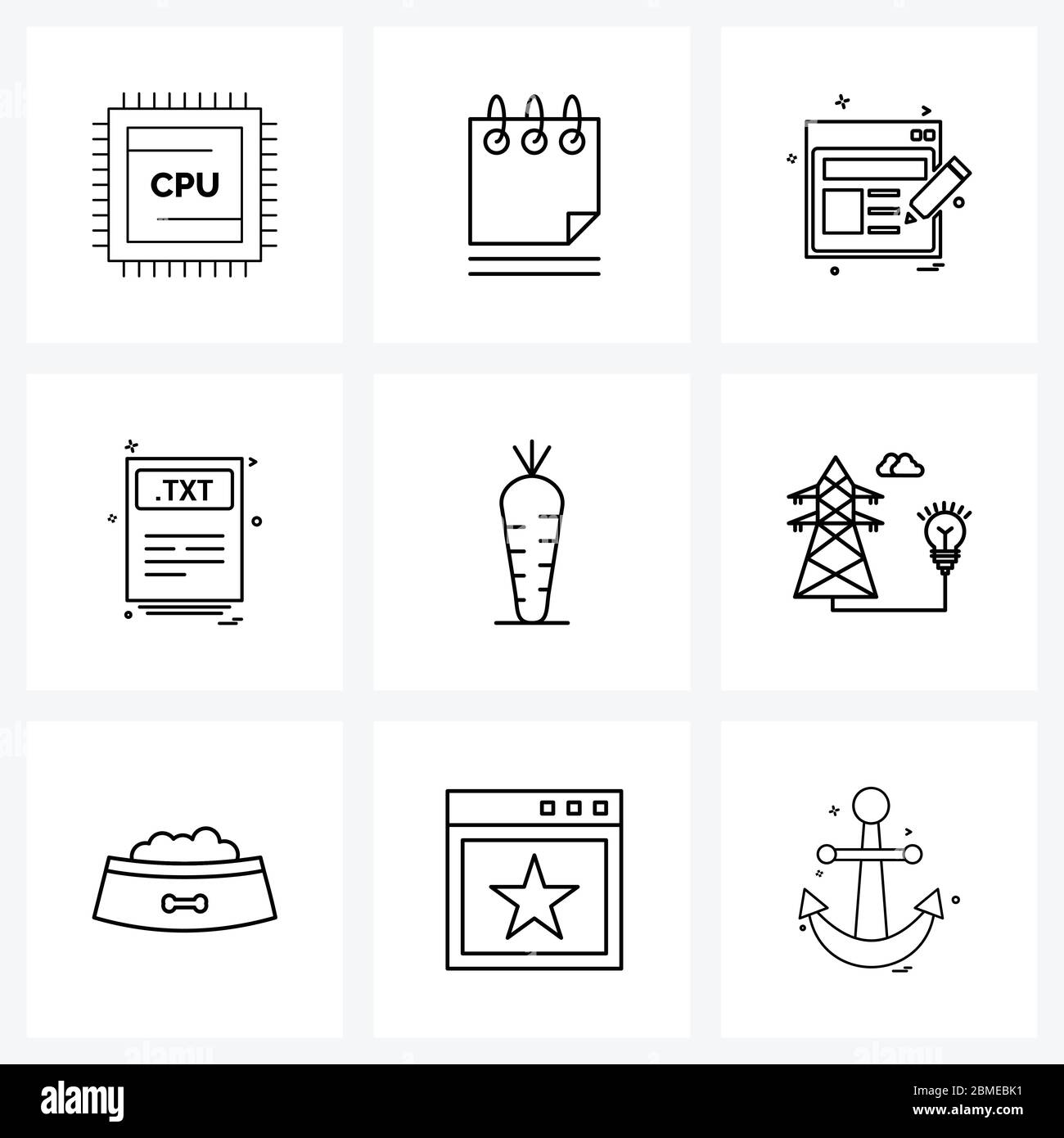 Set of 9 UI Icons and symbols for text, web, file format, file type ...