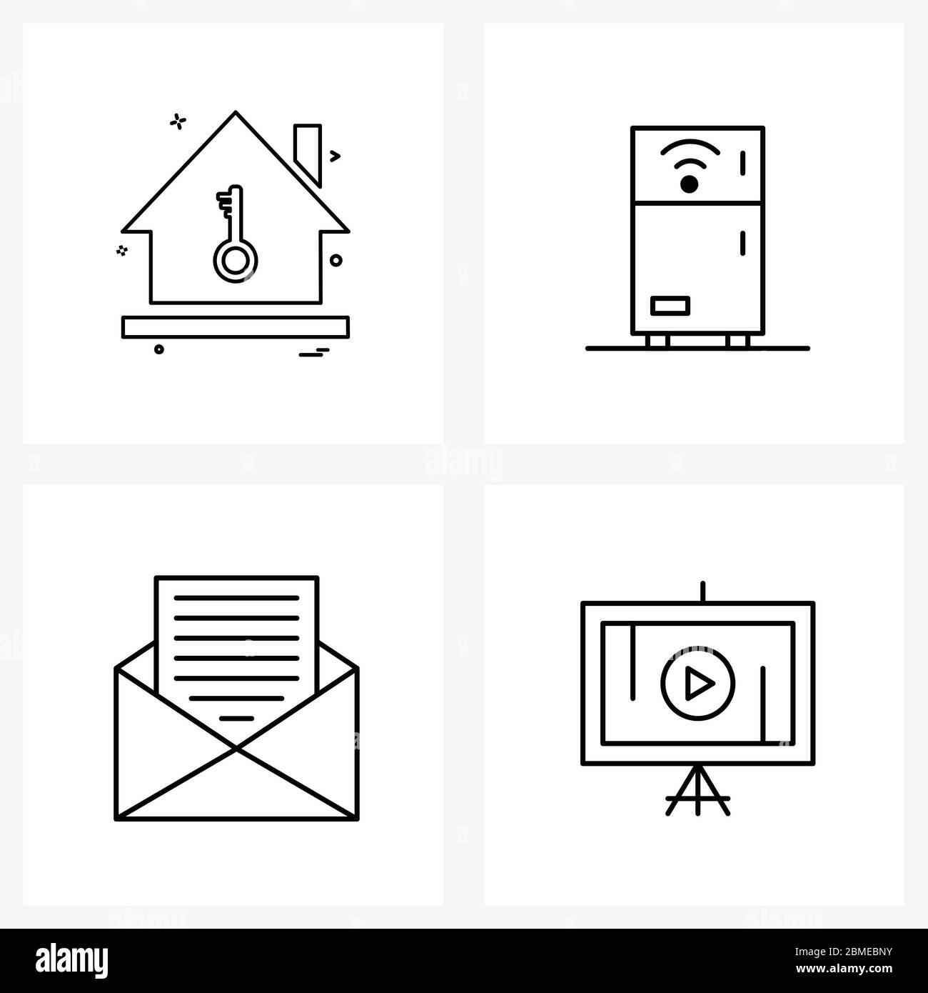 Stock Vector Icon Set of 4 Line Symbols for lock, massage, lock, smart ...