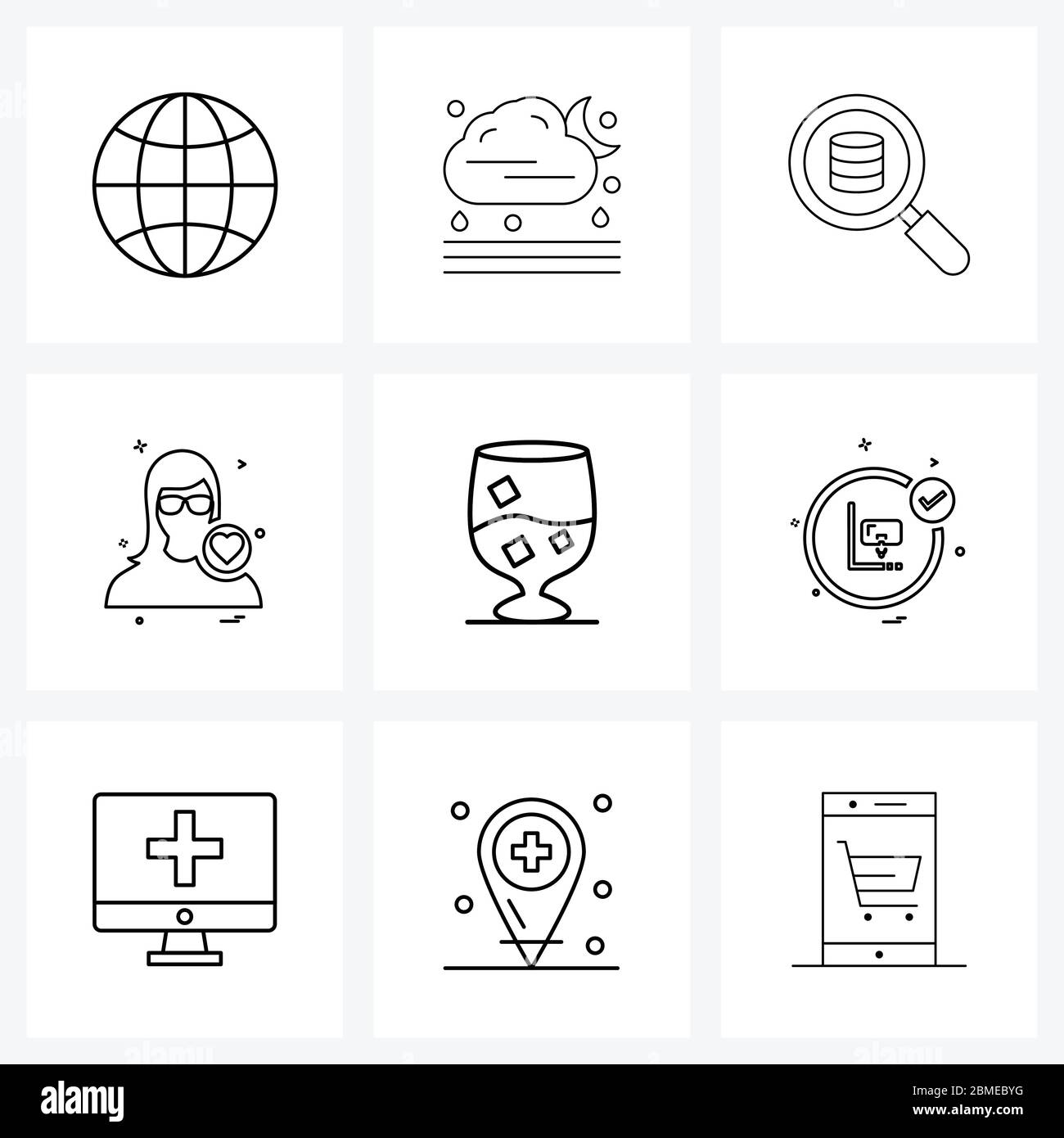 Set of 9 Universal Line Icons of wine, user, data, avatar, avatar ...