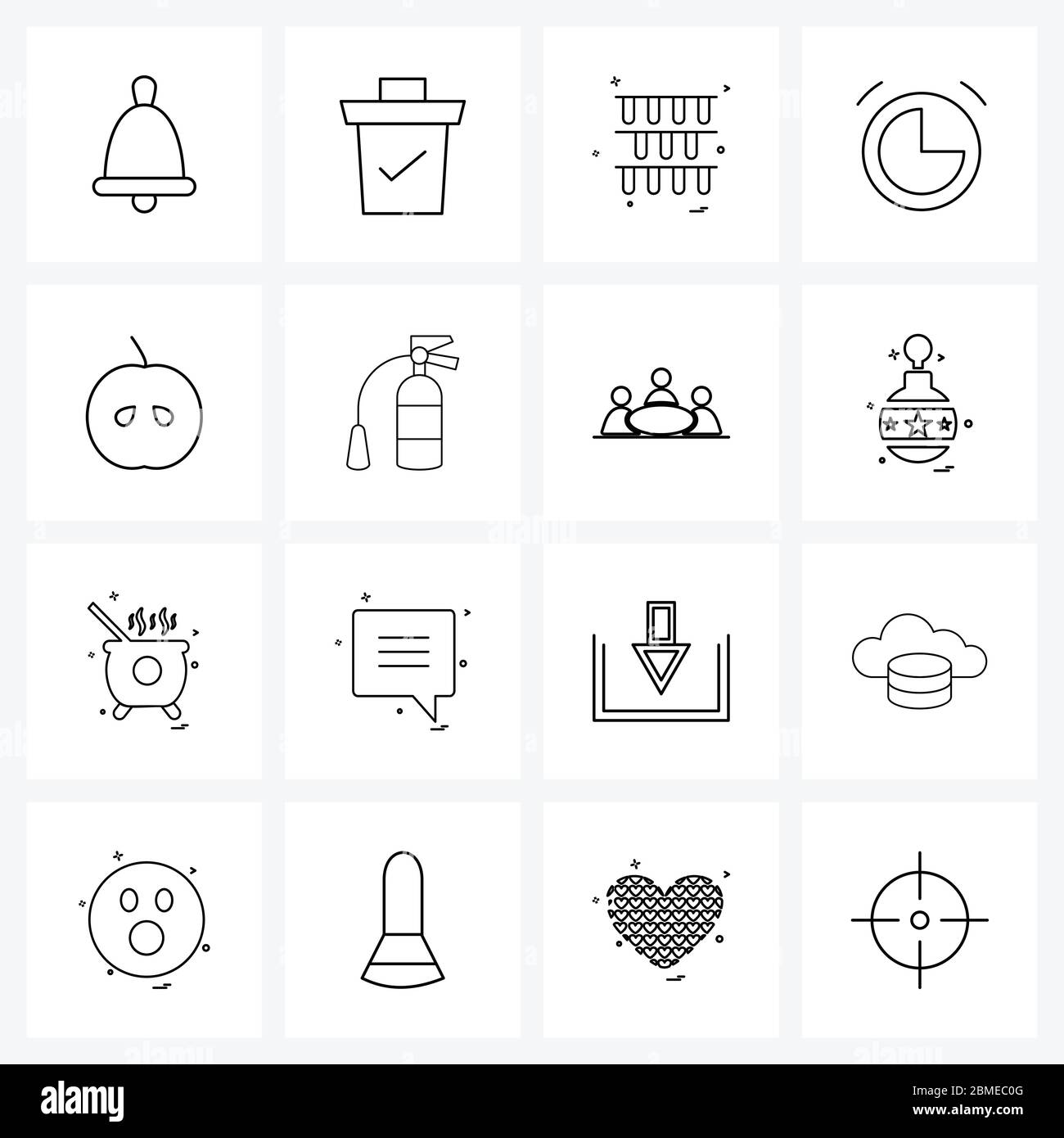 Isolated Symbols Set of 16 Simple Line Icons of apple, timer, bounties ...