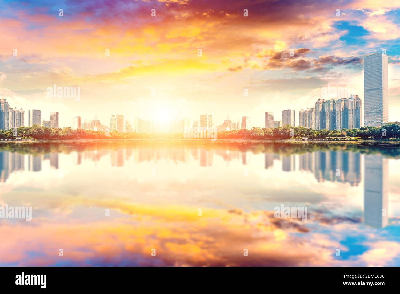City landmark buildings under evening light Stock Photo - Alamy