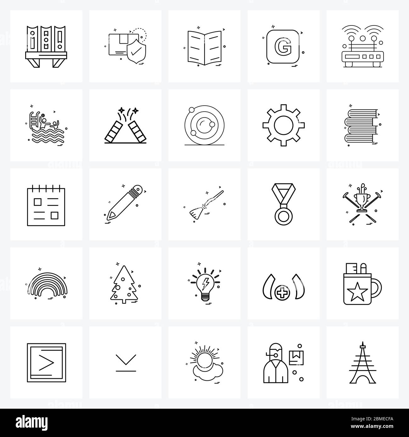 Modern Style Set of 25 line Pictograph Grid based protection, g, map ...