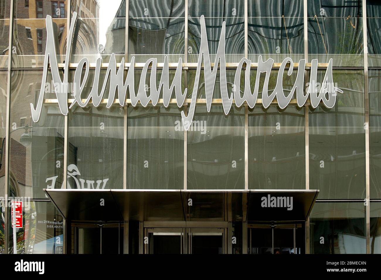 New York, USA. 8th May, 2020. Neiman Marcus logo is seen on one of ...