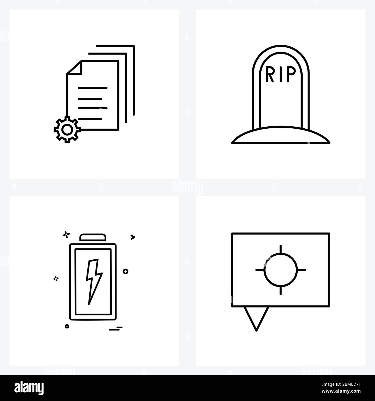 4 Universal Line Icon Pixel Perfect Symbols of document, battery, grave ... 4 Universal Line Icon Pixel Perfect Symbols of document, battery, grave ...