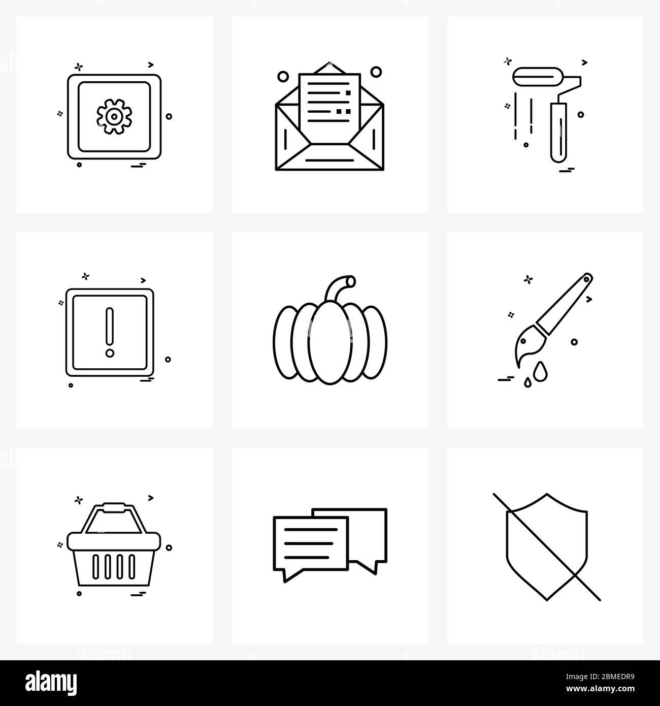 Modern Style Set of 9 line Pictograph Grid based paint, Halloween ...