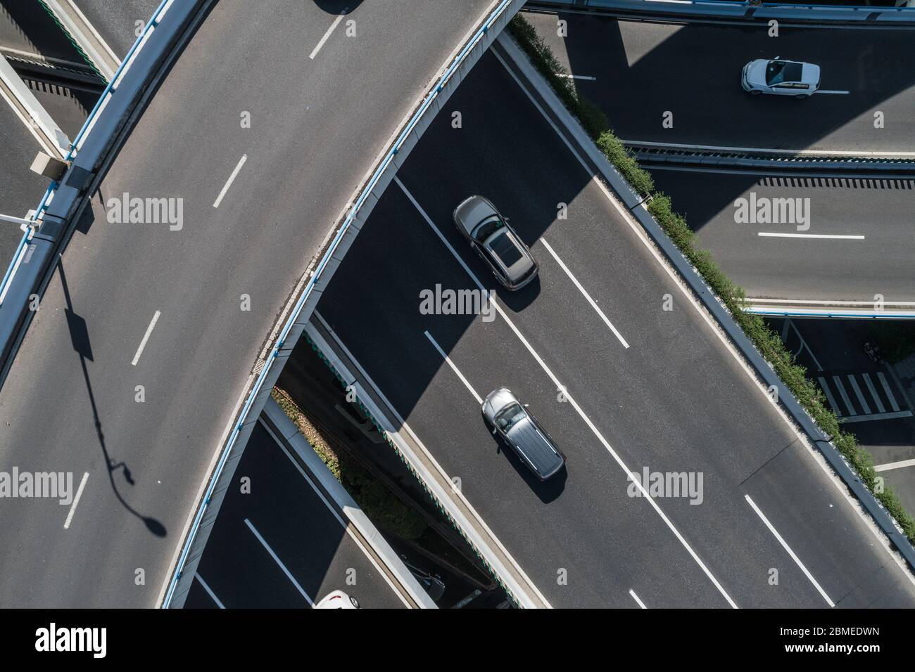 Aerial view of highway and overpass in city on sunny day Stock Photo ...