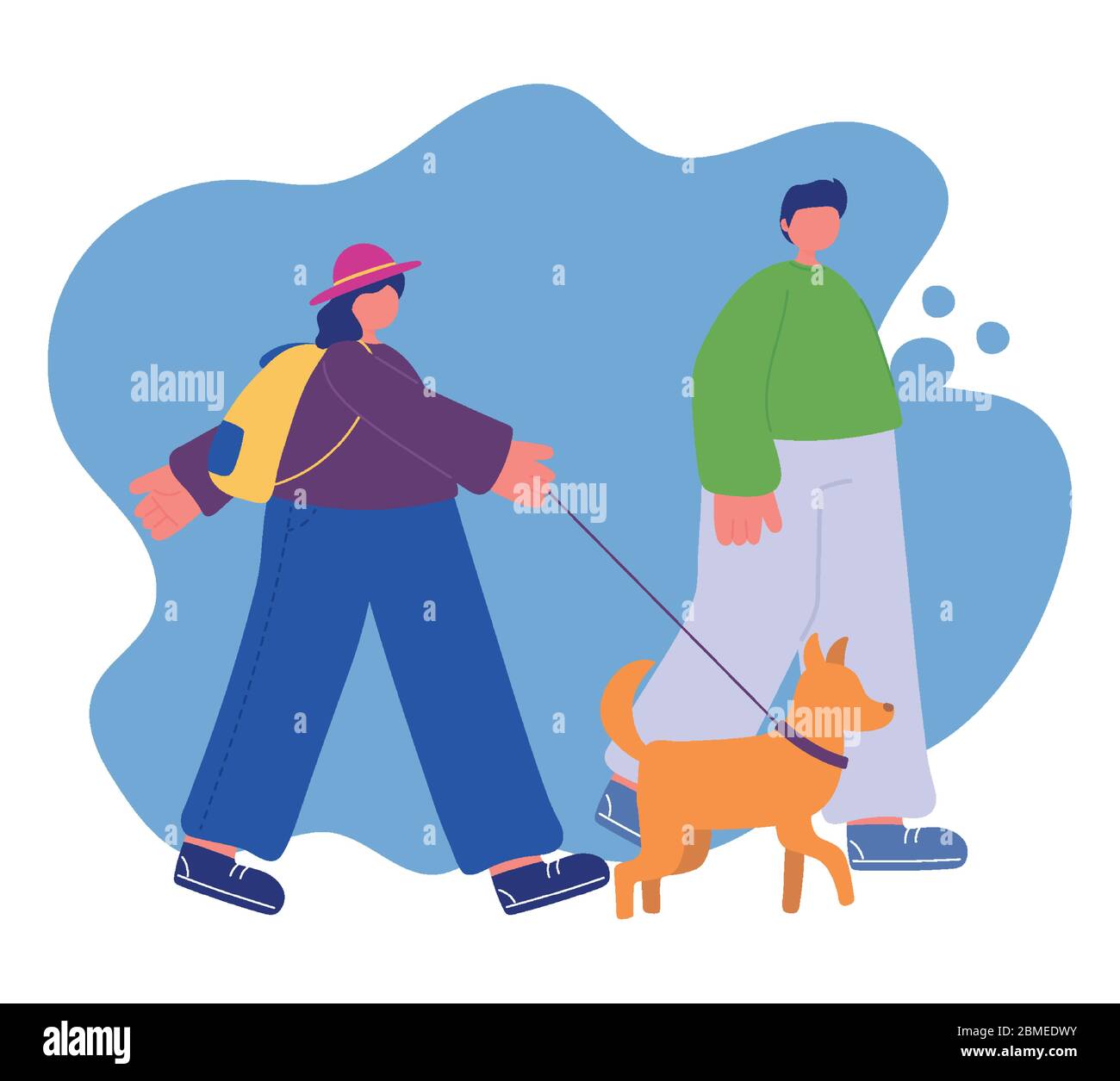 people activities, couple walking with her dog mascot cartoon vector ...