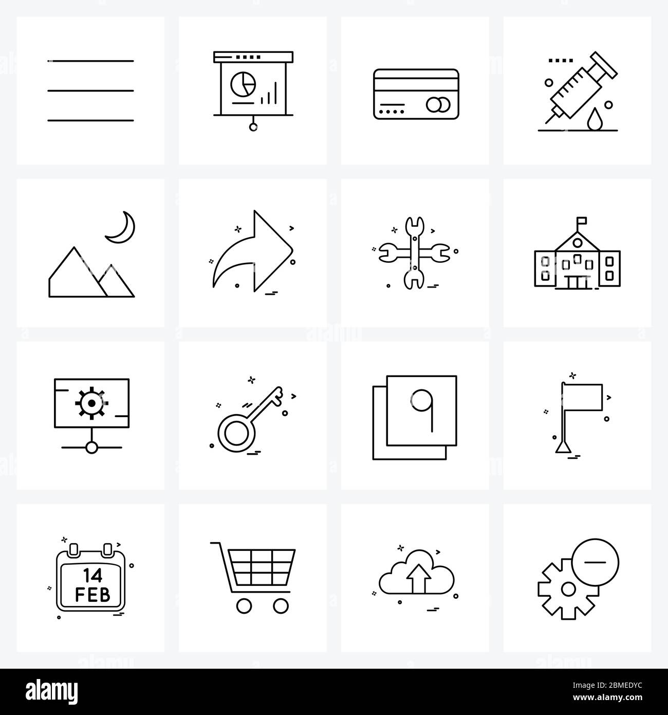 Modern Style Set of 16 line Pictograph Grid based outdoors, uniform ...