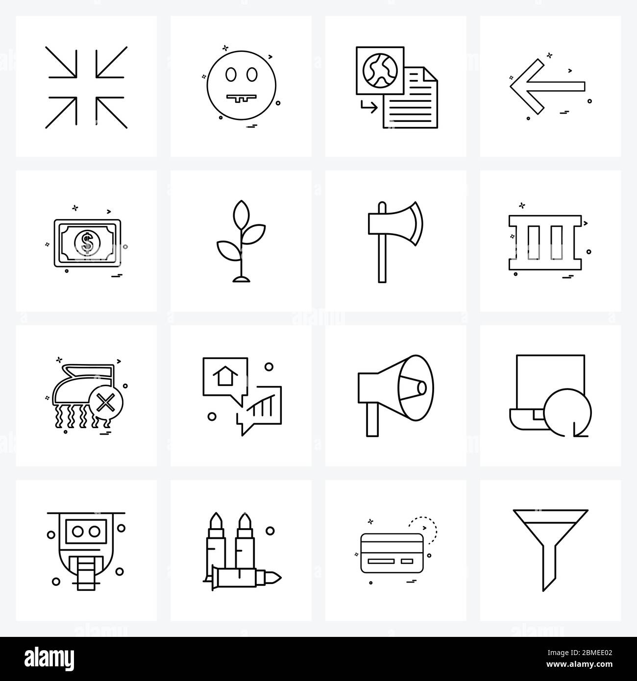 UI Set of 16 Basic Line Icons of currency, price, import, money, arrow ...
