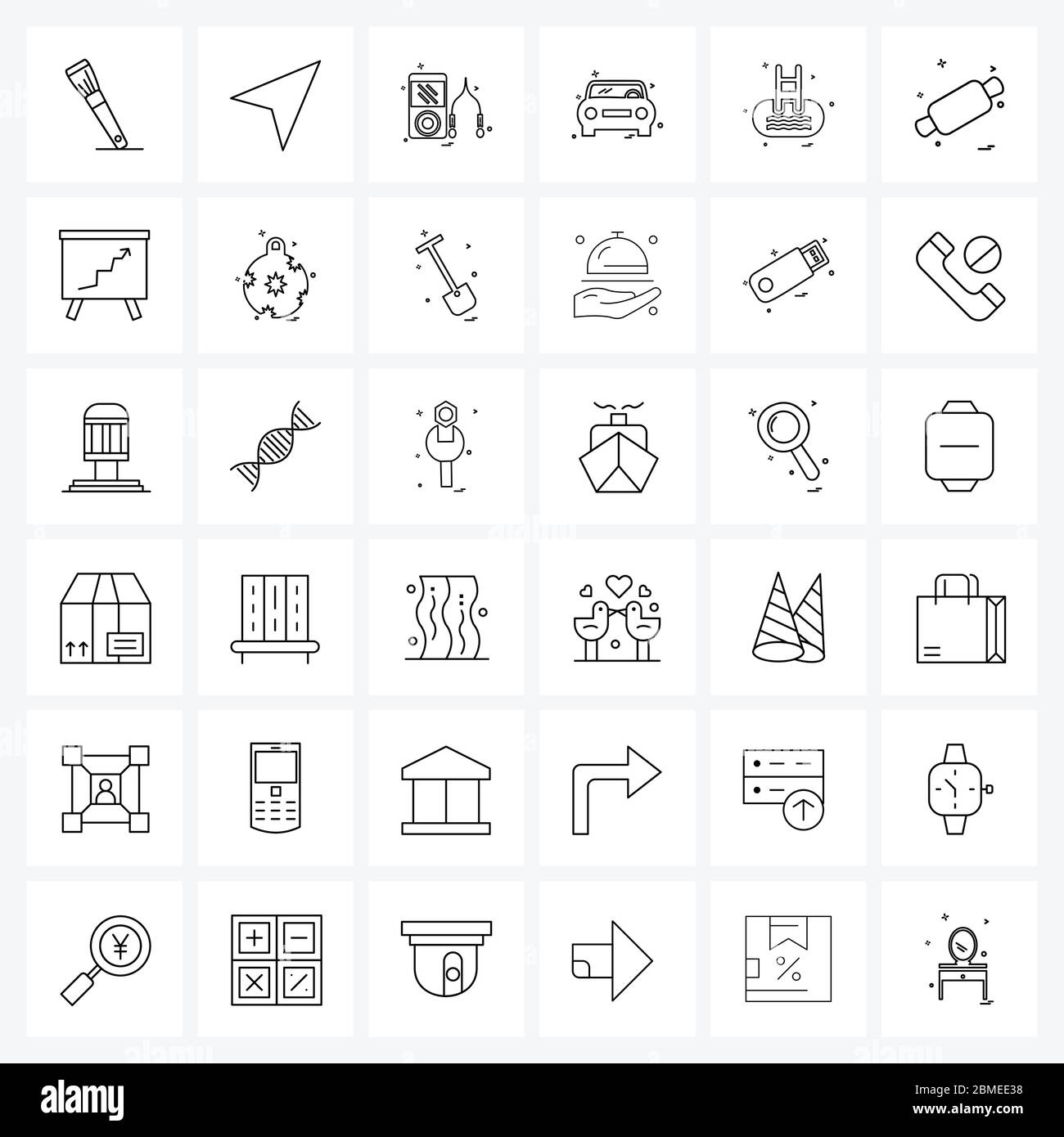 Line Icon Set of 36 Modern Symbols of swimming pool, sea, player ...