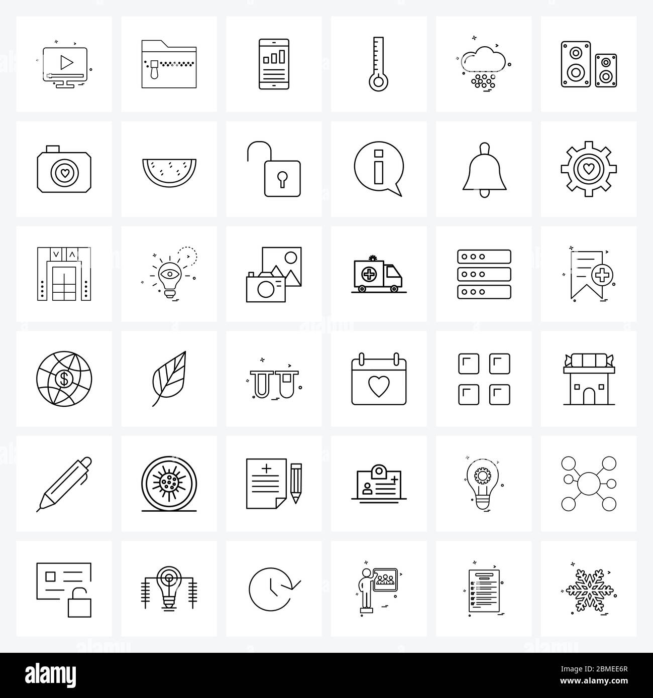 UI Set of 36 Basic Line Icons of weather, cloudy, chart, clouds ...