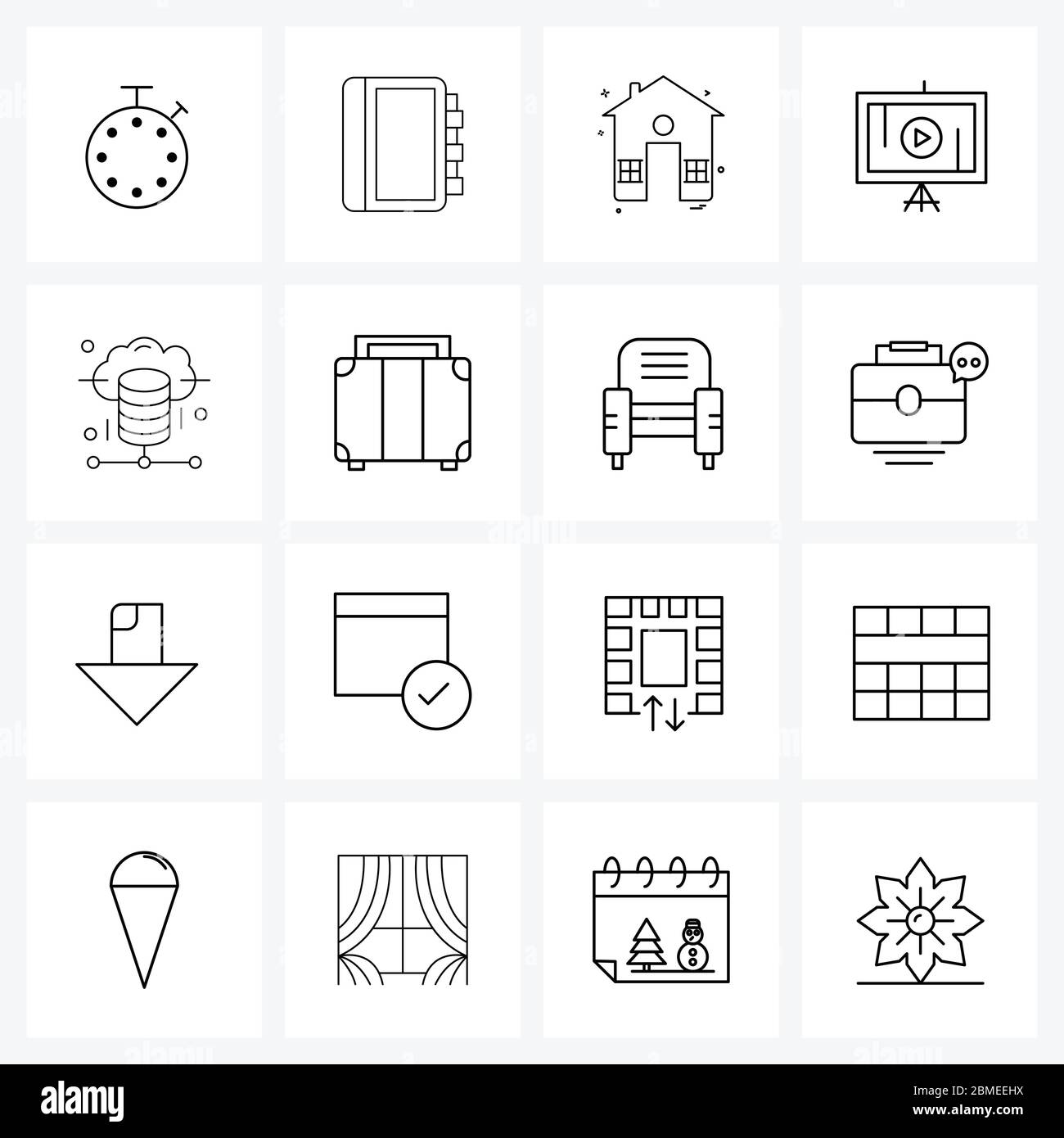 Set of 16 Modern Line Icons of database, business, house, video ...
