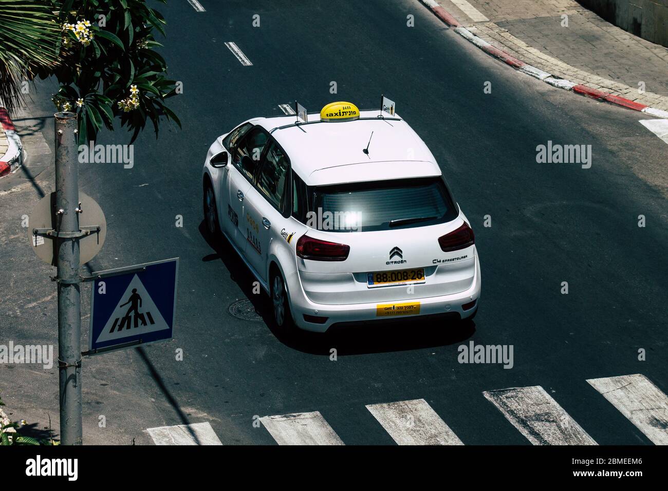 Tel Aviv Israel July 16, 2019 View of traditional Israeli taxi rolling ...