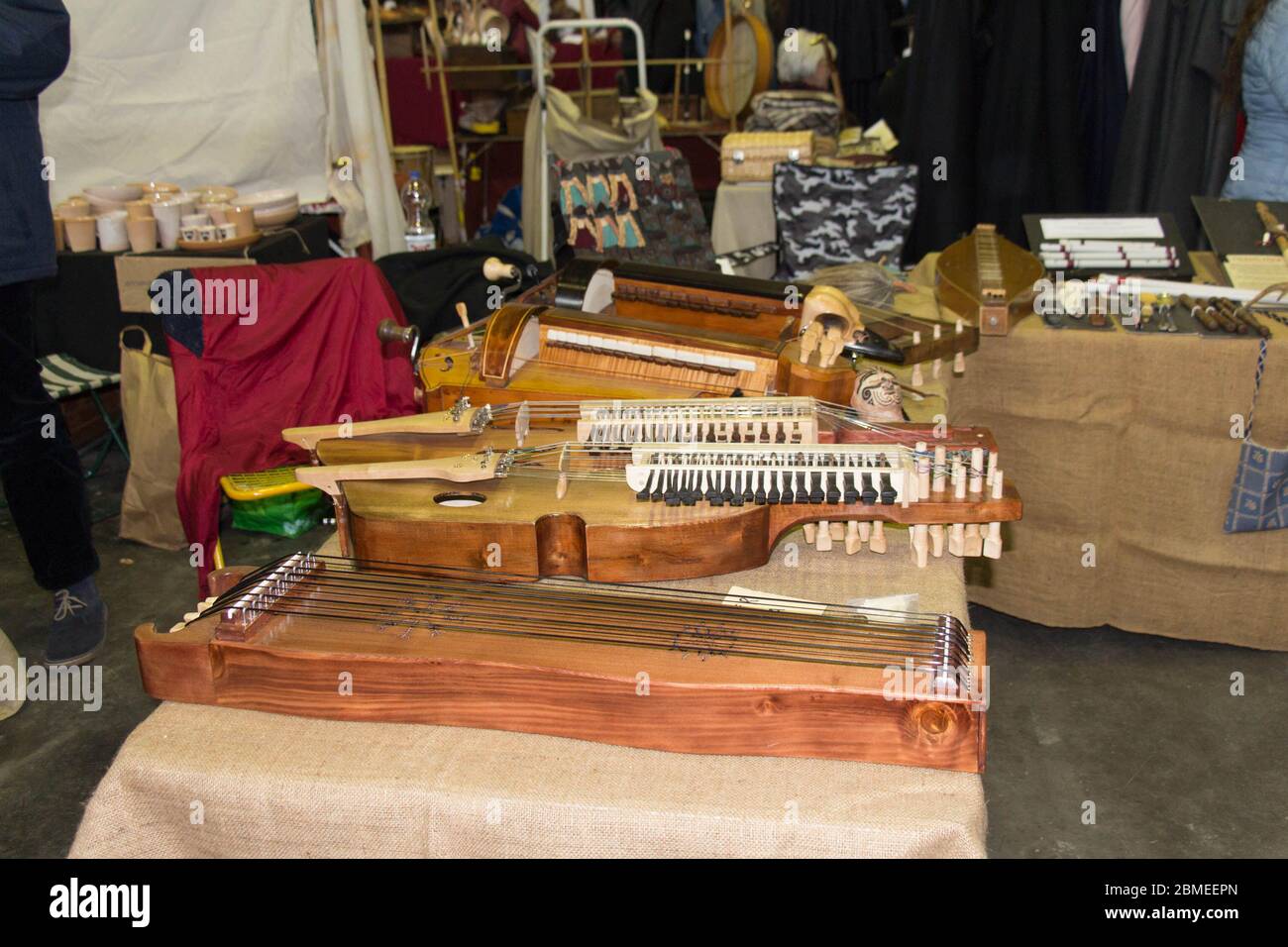 Italy, Piacenza - March 24 2018: the view of musician instrument stall ...