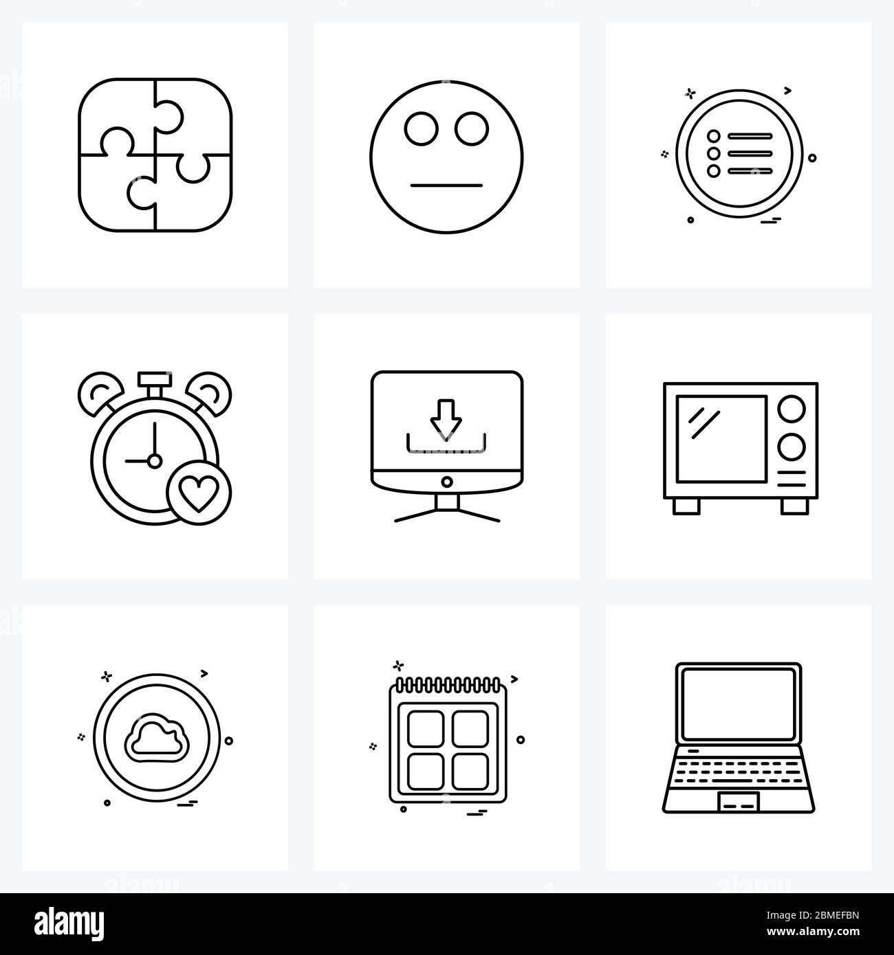 Modern Style Set of 9 line Pictograph Grid based downloading, schedule ...