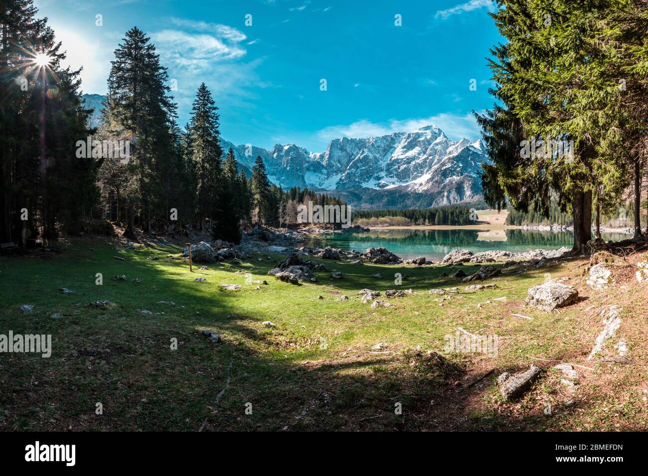 Spring morning at the superior lake of Fusine, Friuli Venezia-Giulia, Italy Stock Photo - Alamy