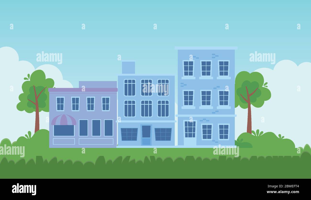 commercial building street grass trees outdoors design vector ...