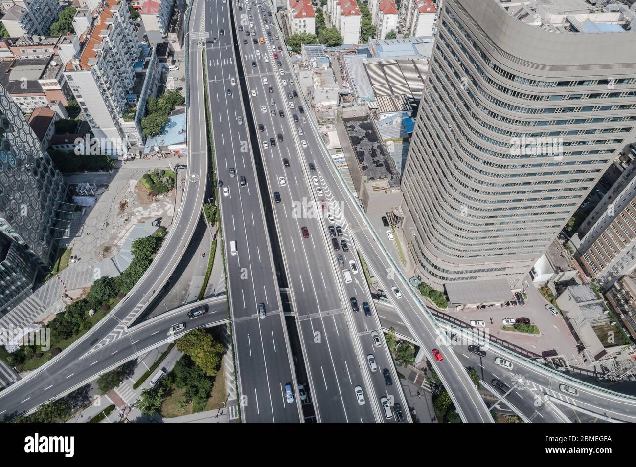 Aerial view of highway and overpass in city Stock Photo - Alamy