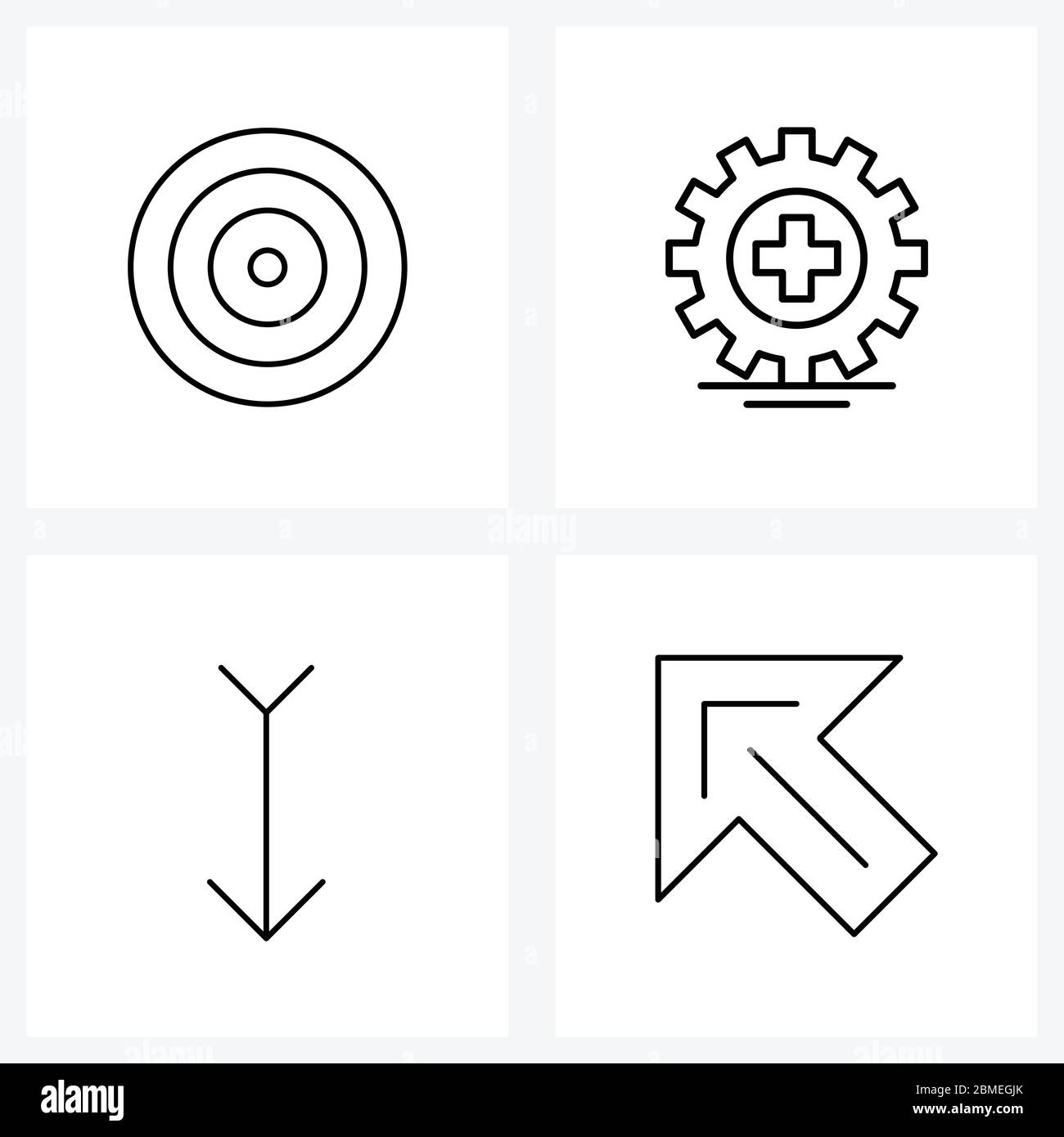 Line Icon Set of 4 Modern Symbols of business, down, target, gear ...