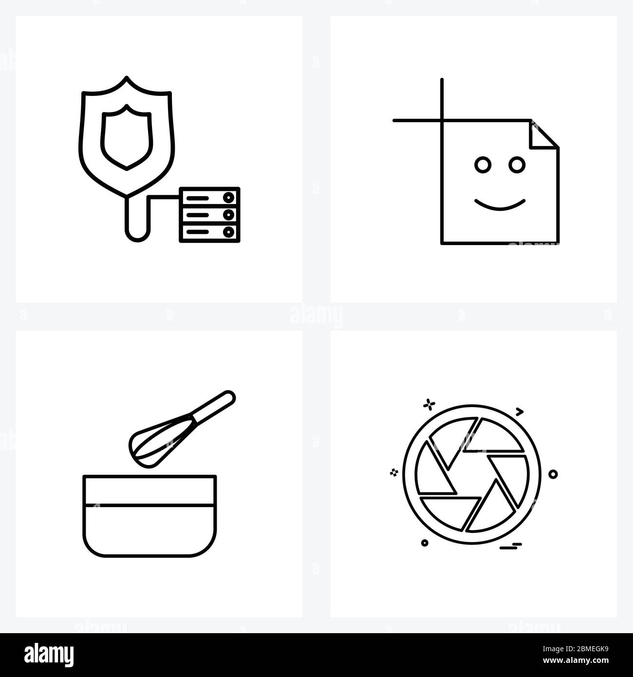Set of 4 Simple Line Icons for Web and Print such as business, mixer, cpu, cut, kitchen Vector ...