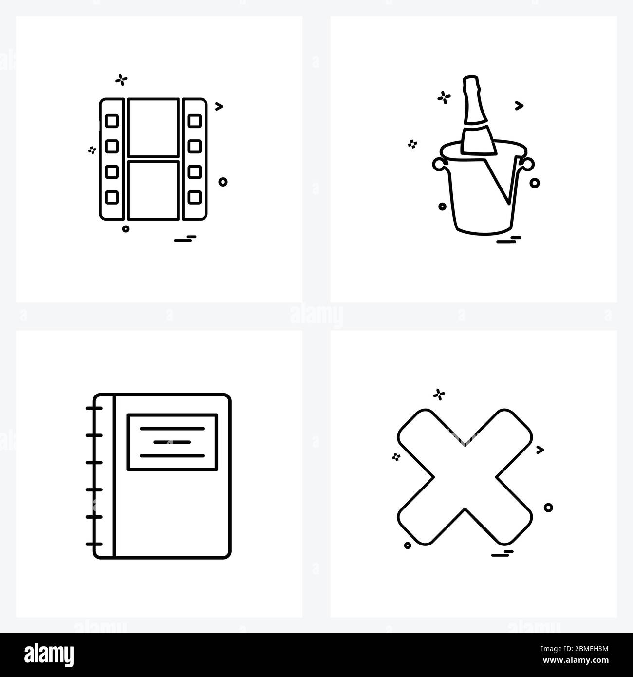 Modern Style Set of 4 line Pictograph Grid based film, education, movie ...