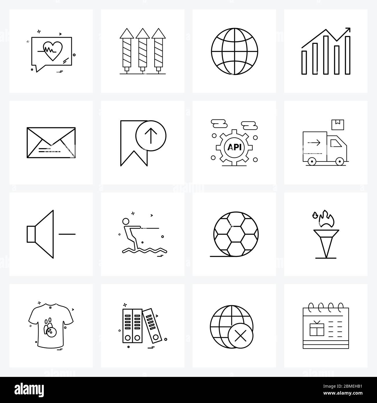 Modern Style Set of 16 line Pictograph Grid based message, growth ...