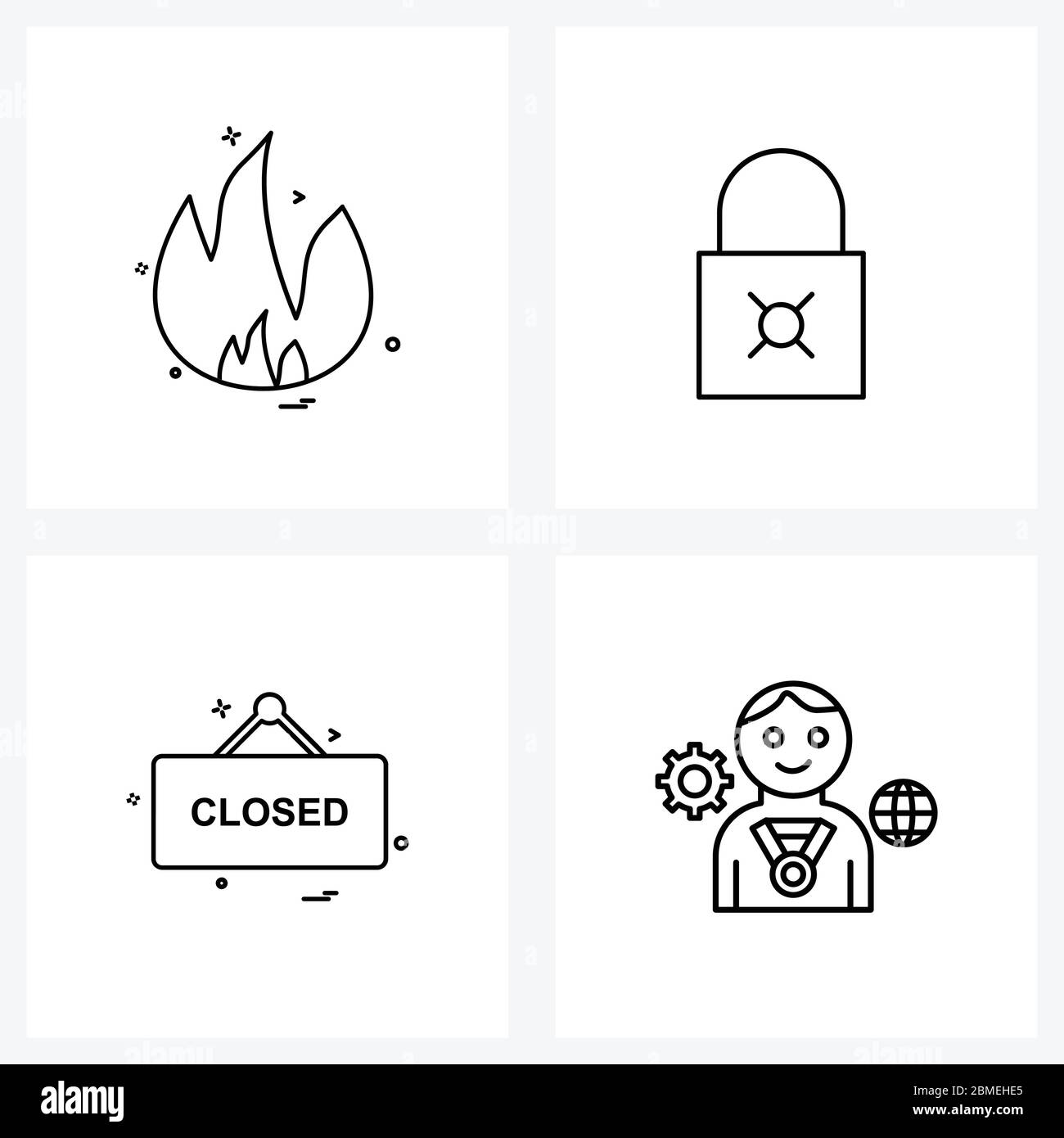 Mobile UI Line Icon Set of 4 Modern Pictograms of fire, closed board ...