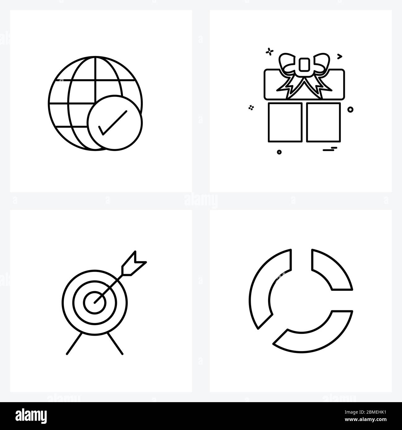 Mobile UI Line Icon Set of 4 Modern Pictograms of tick, target, network ...