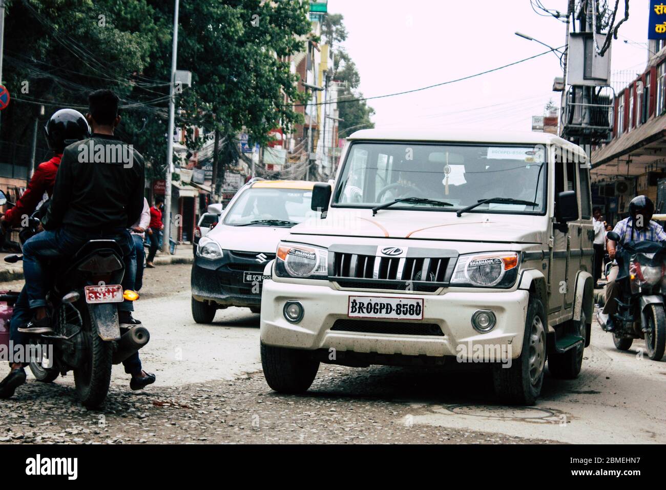Kathmandu Nepal August 22, 2018 View of Nepali taxi at Thamel street in ...