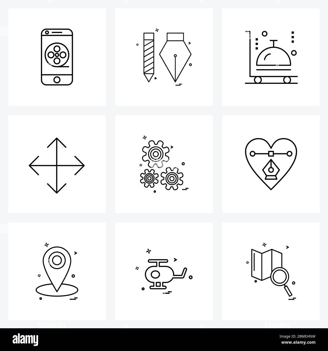 9 Universal Icons Pixel Perfect Symbols of engine, move, food, button ...