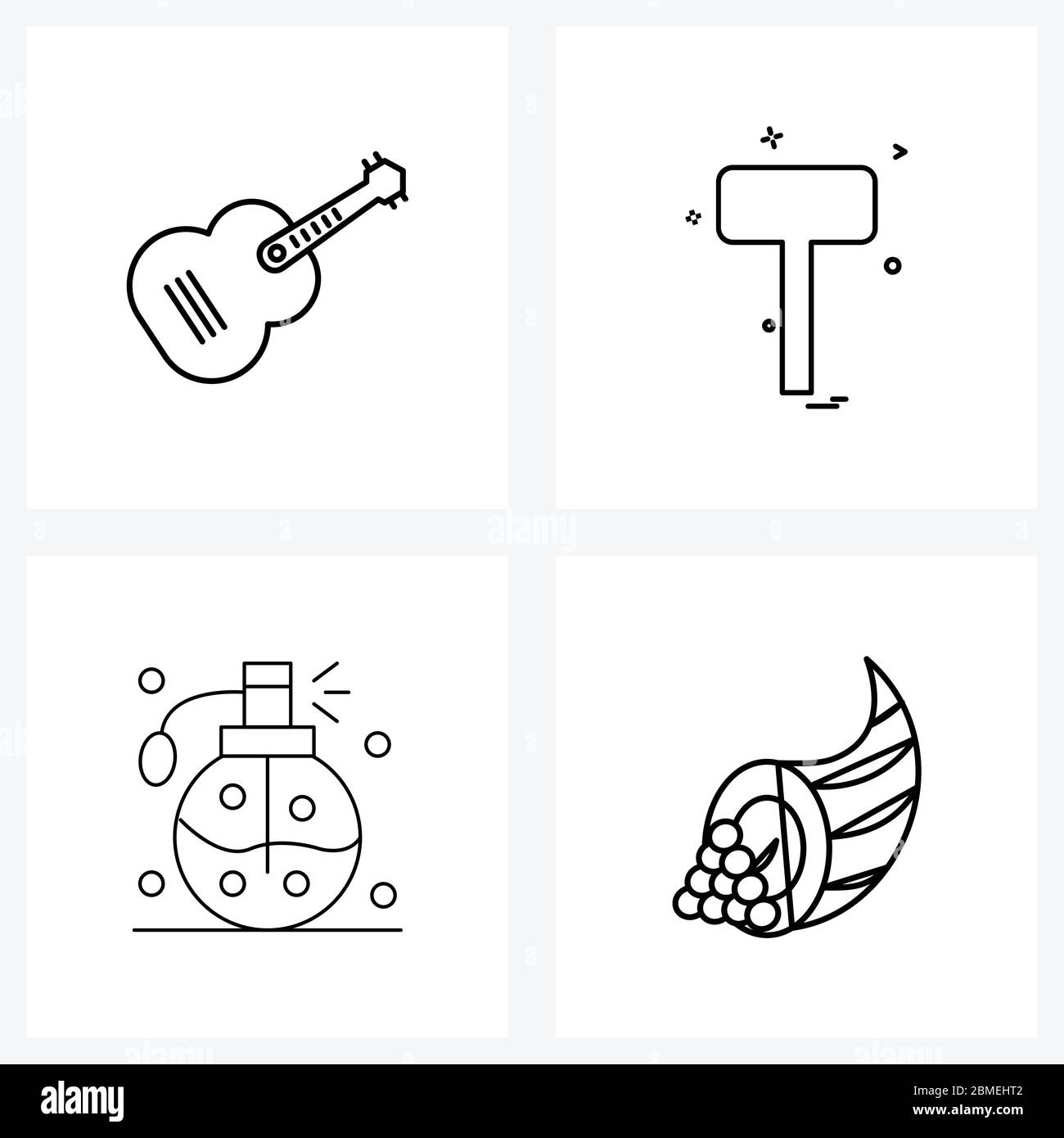 Pack of 4 Universal Line Icons for Web Applications guitar, bun, music ...