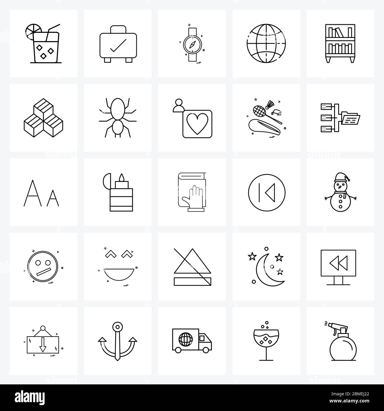 Isolated Symbols Set of 25 Simple Line Icons of library, world globe ...