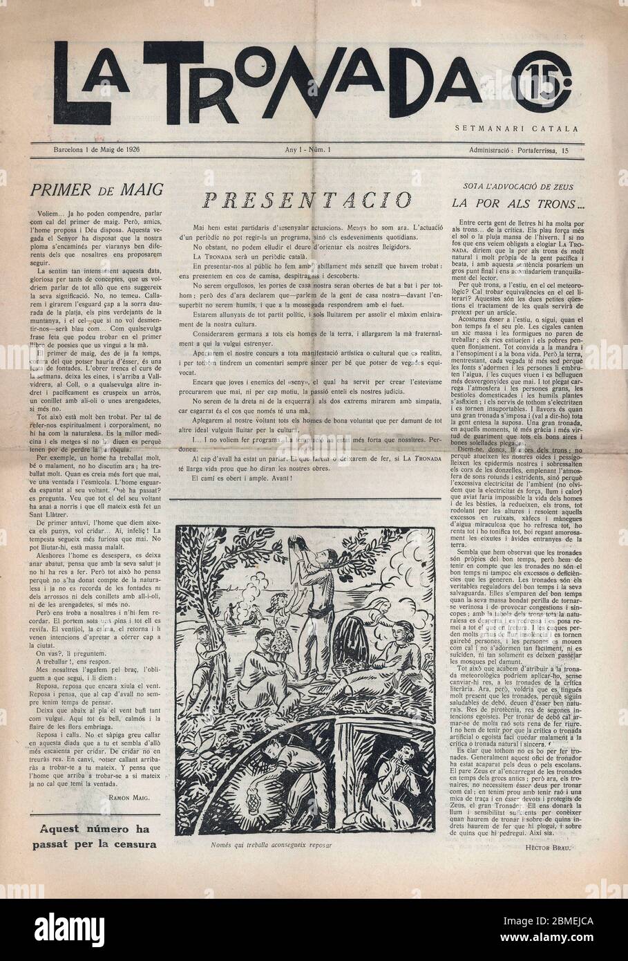 Portada de la revista La Tronada, número uno. Barcelona, mayo de 1926 ...