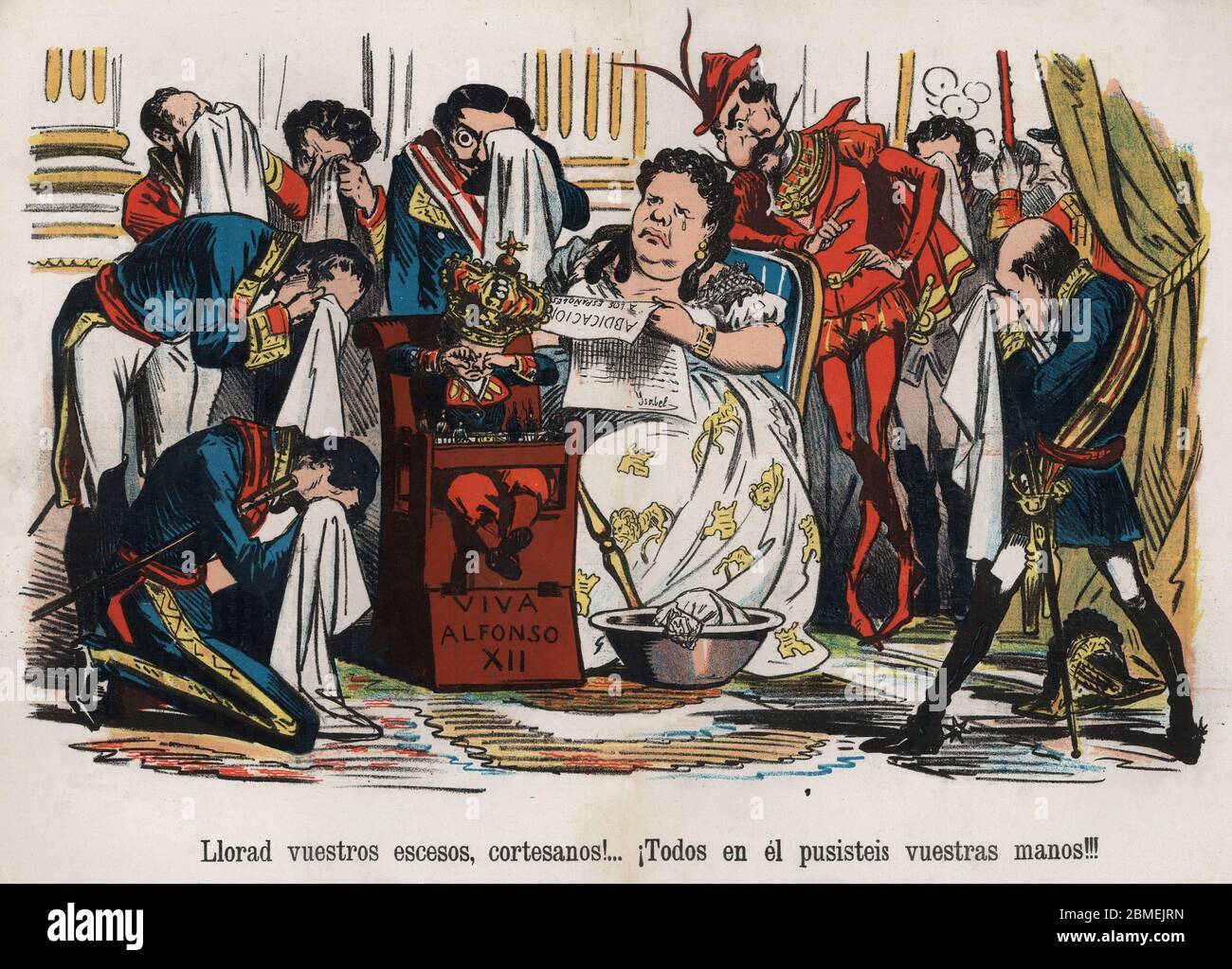 La Flaca. Dibujo satírico. Llorad vuestros escesos, cortesanos ...