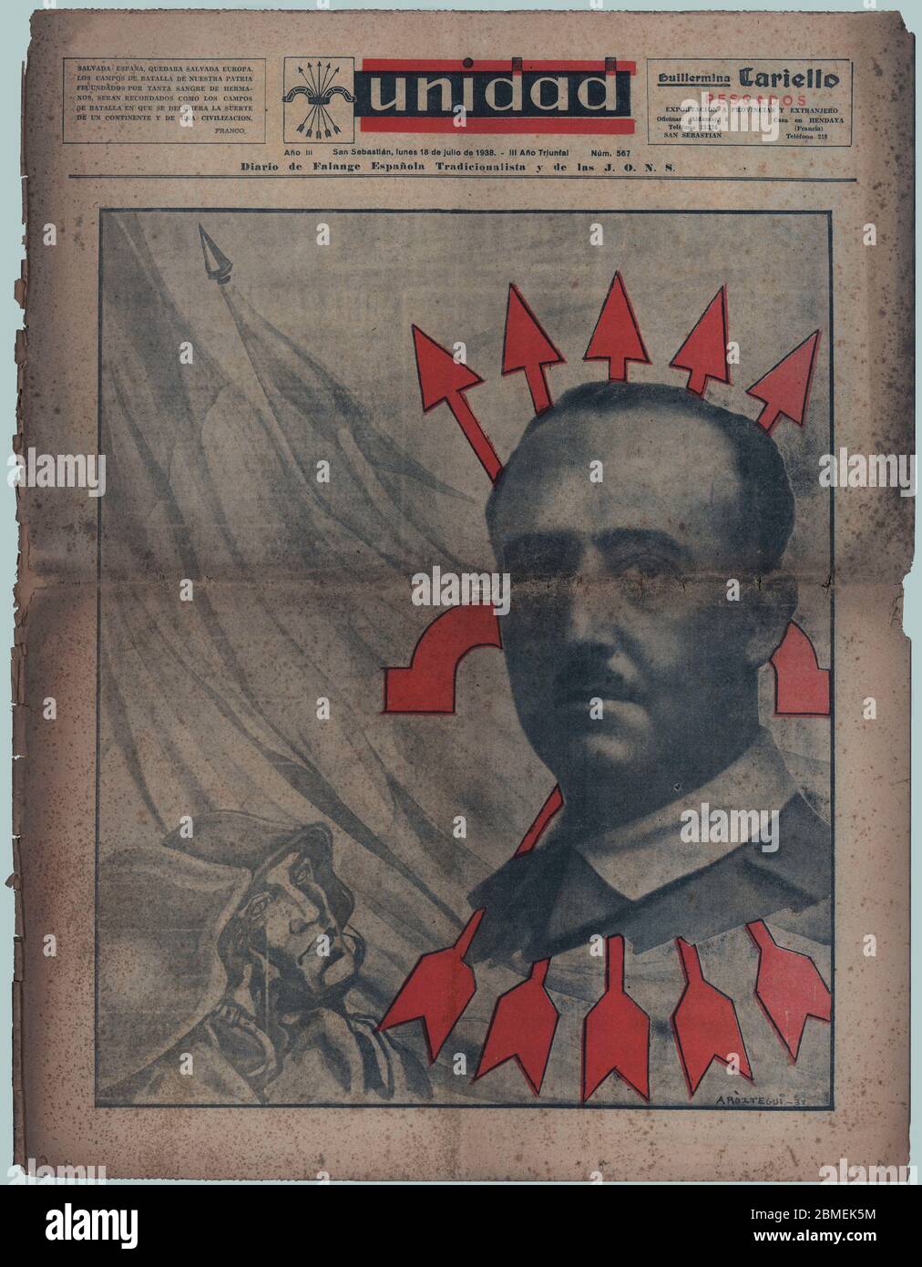 Portada del diario de Falange Española Tradicionalista y de las J.O.N.S ...