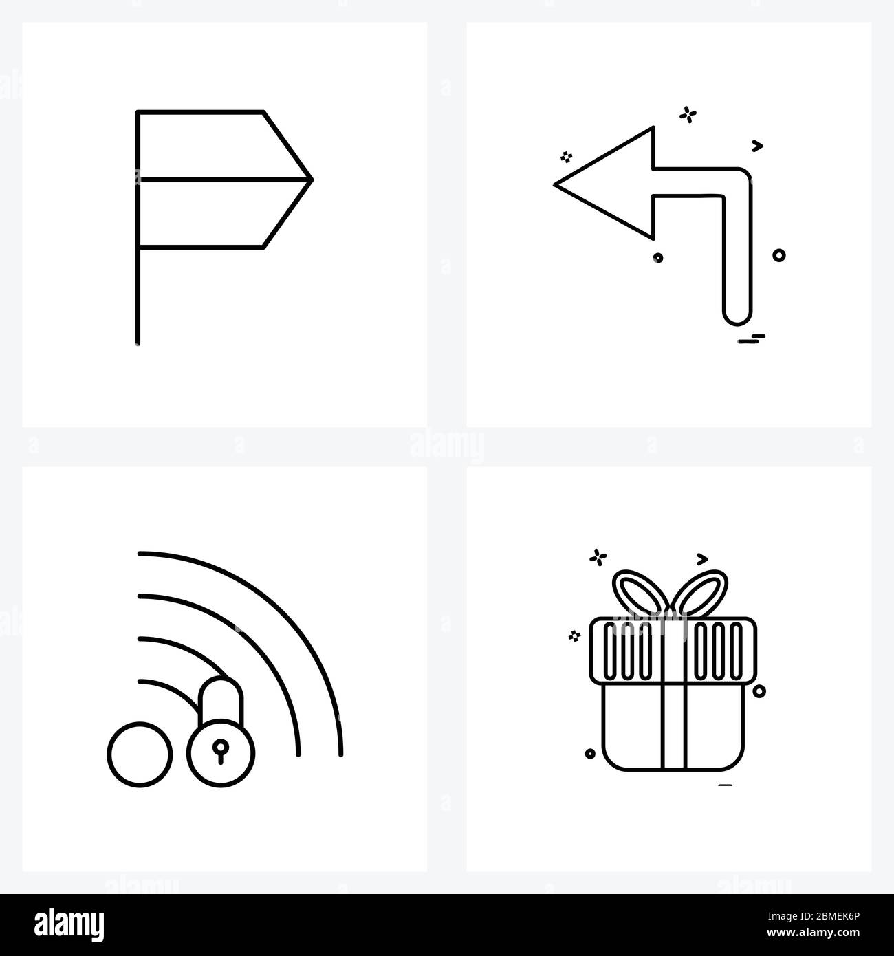 Set of 4 Simple Line Icons for Web and Print such as attention, internet, arrow, left, box ...
