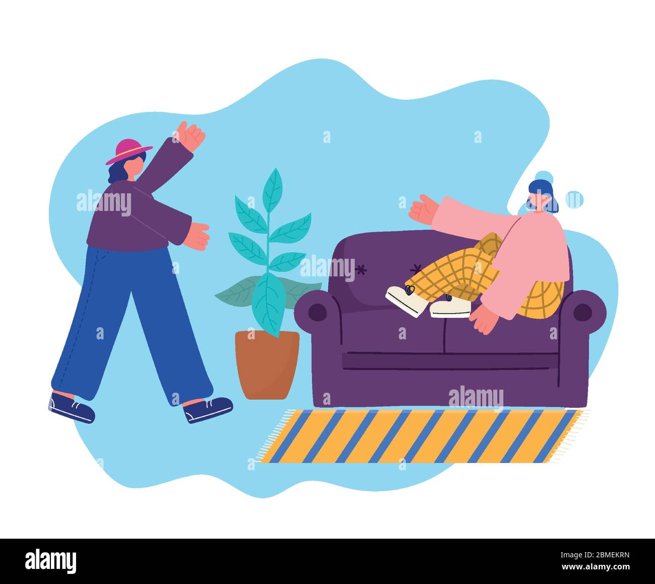 people activities, young woman sitting on sofa and girl walking cartoon ...
