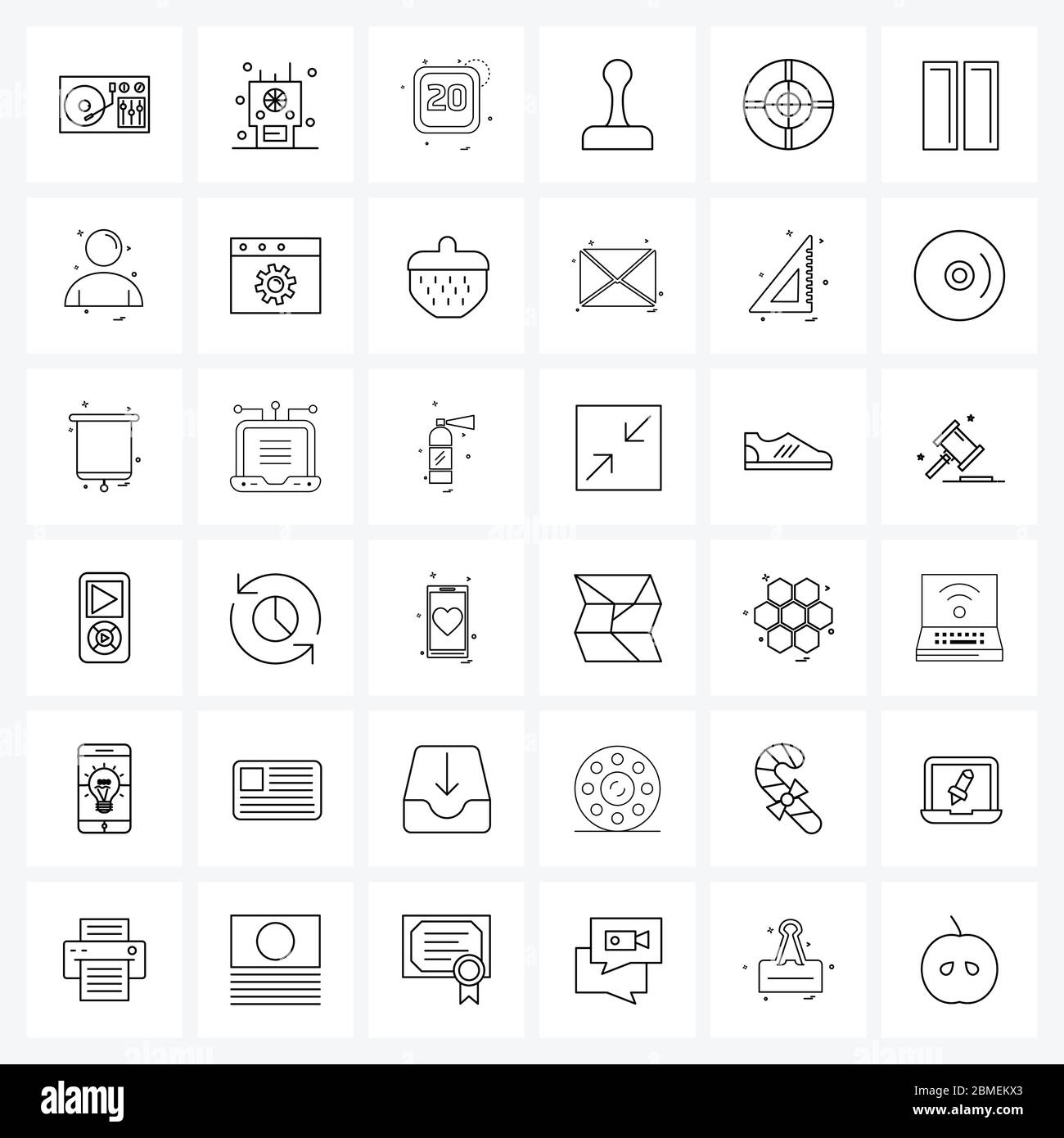 Universal Symbols of 36 Modern Line Icons of shooting board, work, date ...