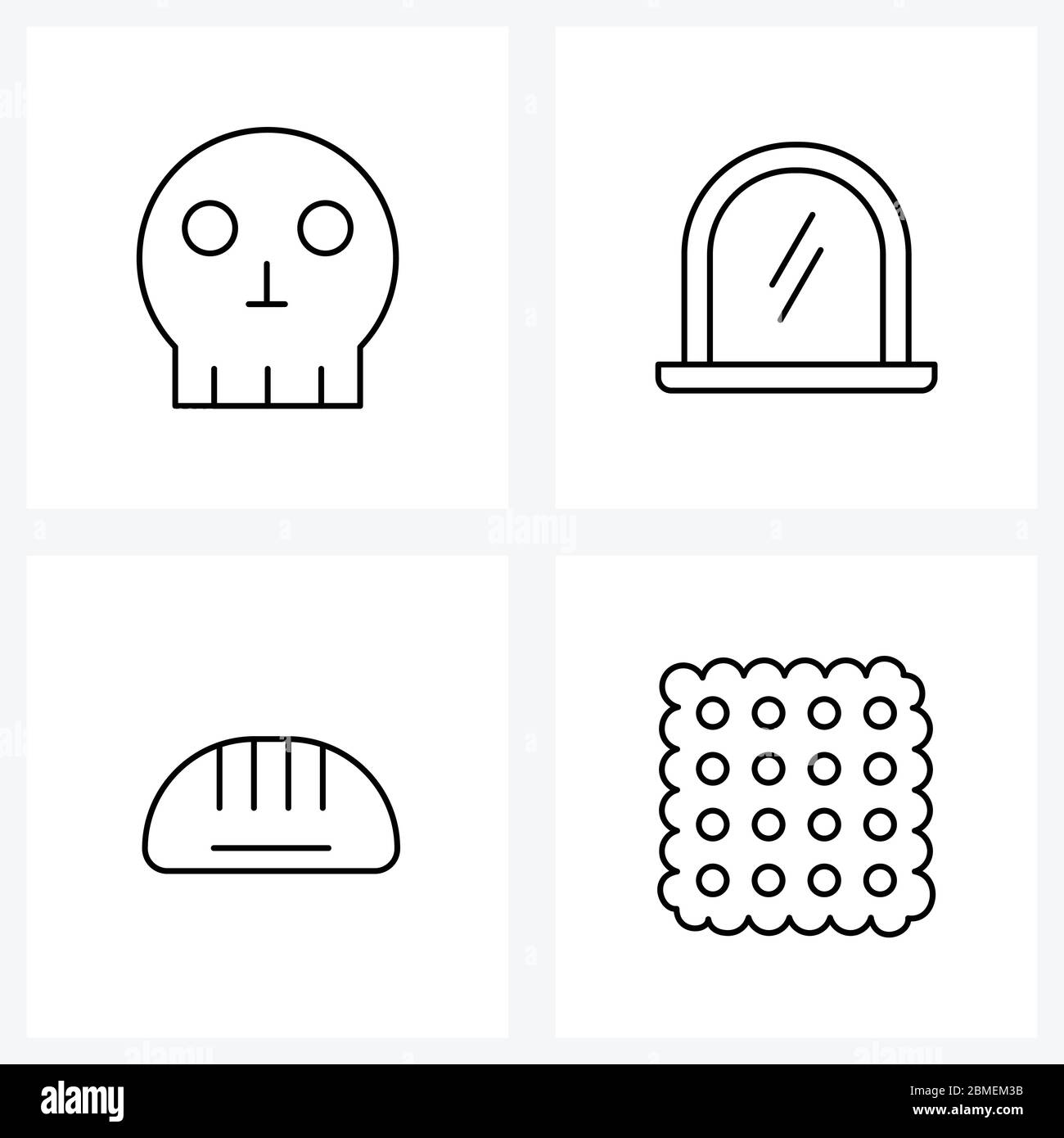 Set of 4 Simple Line Icons for Web and Print such as skull, food, scary ...