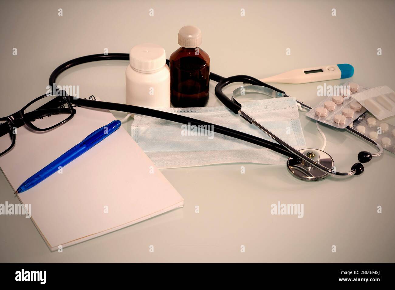 Desk doctor stethoscope notebook data hi-res stock photography and ...