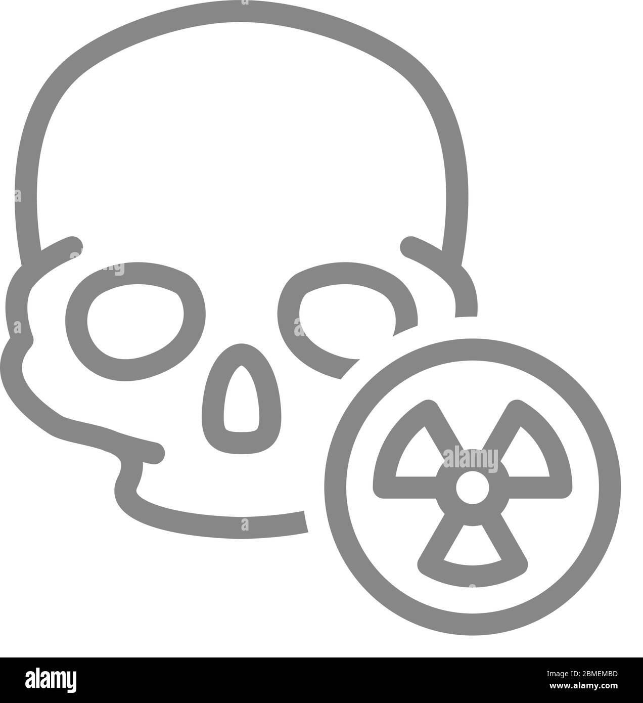 Human skull with radiation sign line icon. Warning, dangerous symbol ...