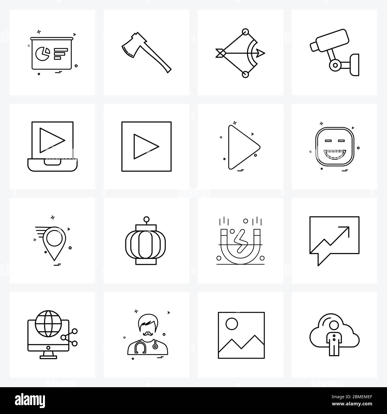 Set of 16 Line Icon Signs and Symbols of laptop, computer, archery ...